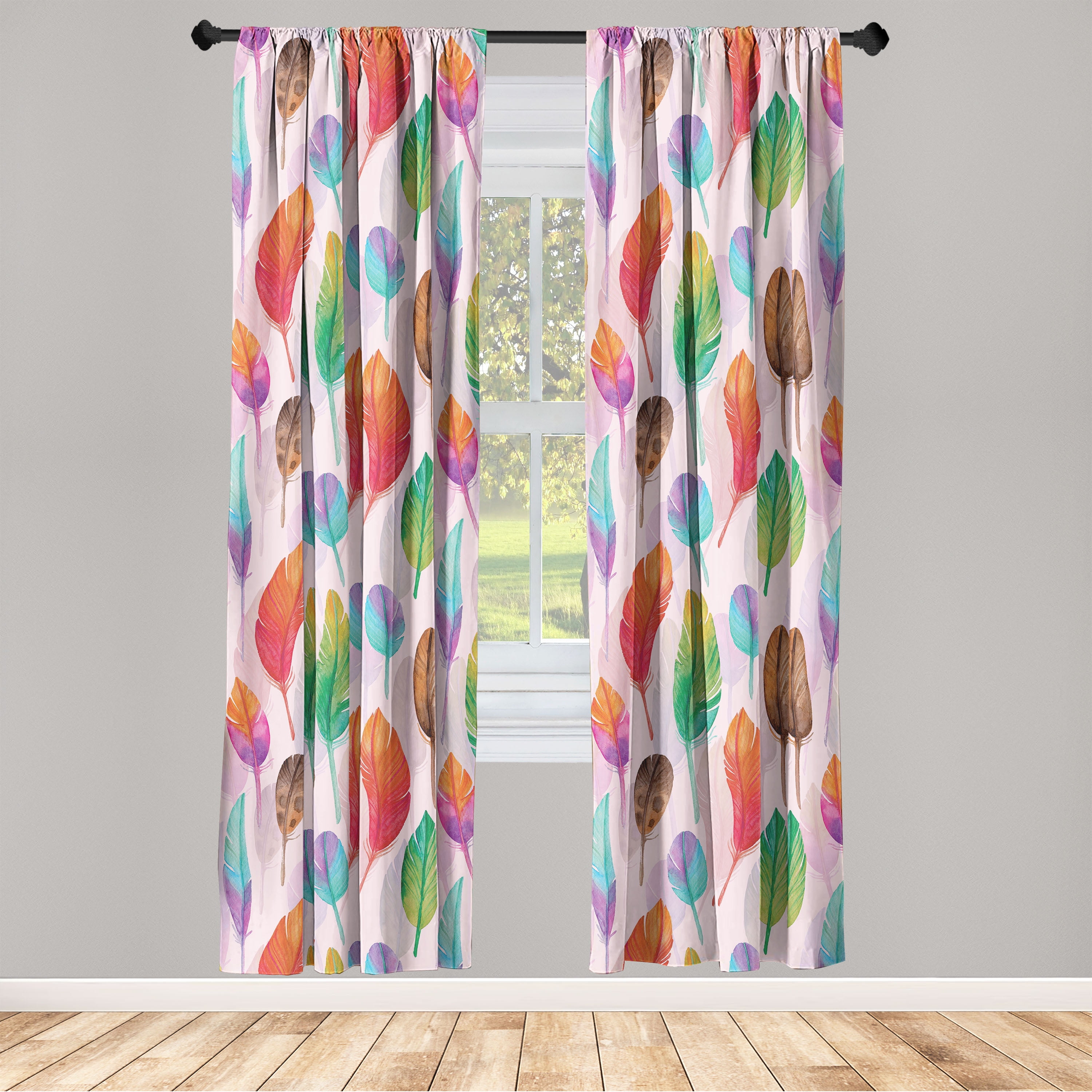 Tribal Feathers Window Curtains, Oriental Vibes Colorful Design Fuzz ...