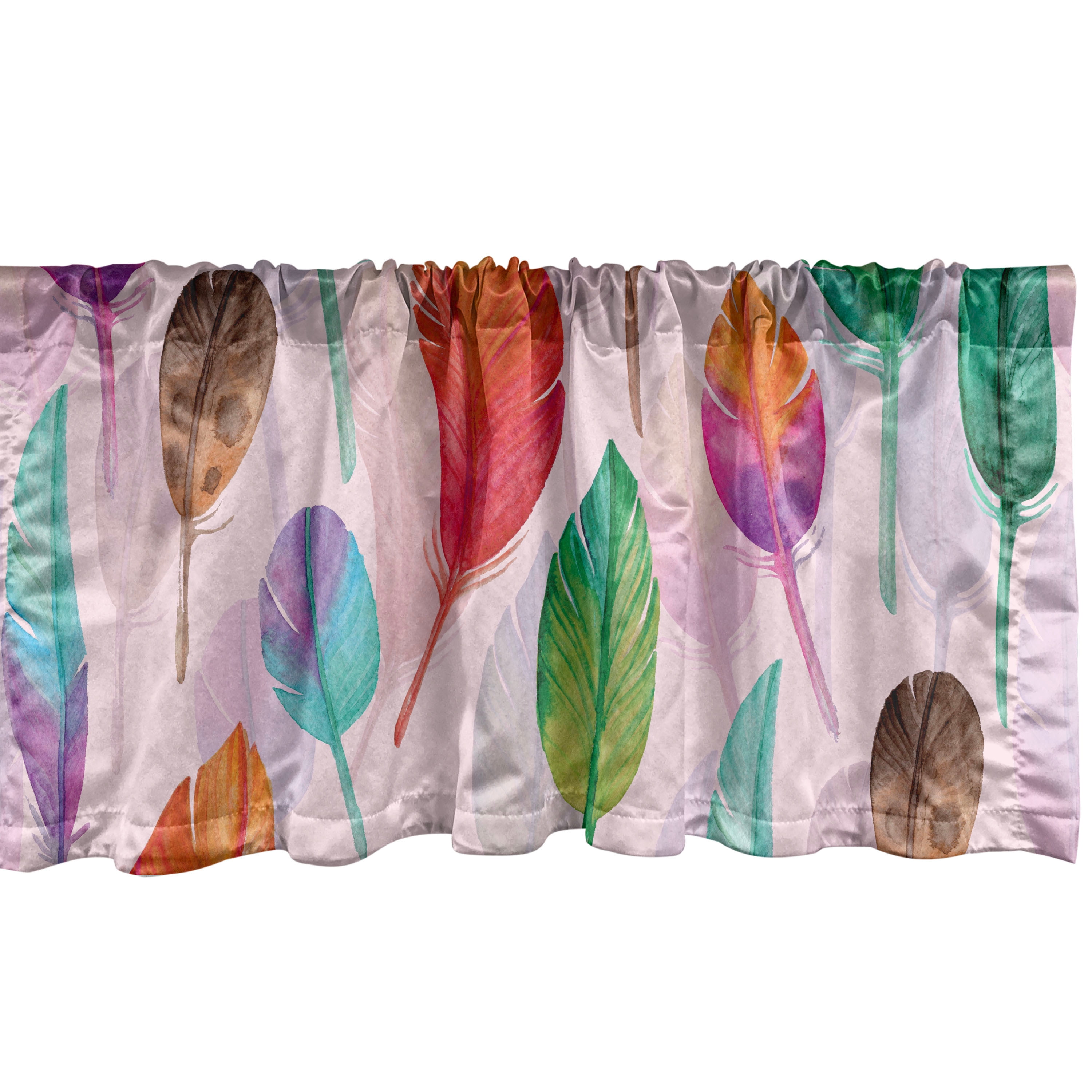 Tribal Feathers Window Valance, Oriental Vibes Colorful Design Fuzz ...