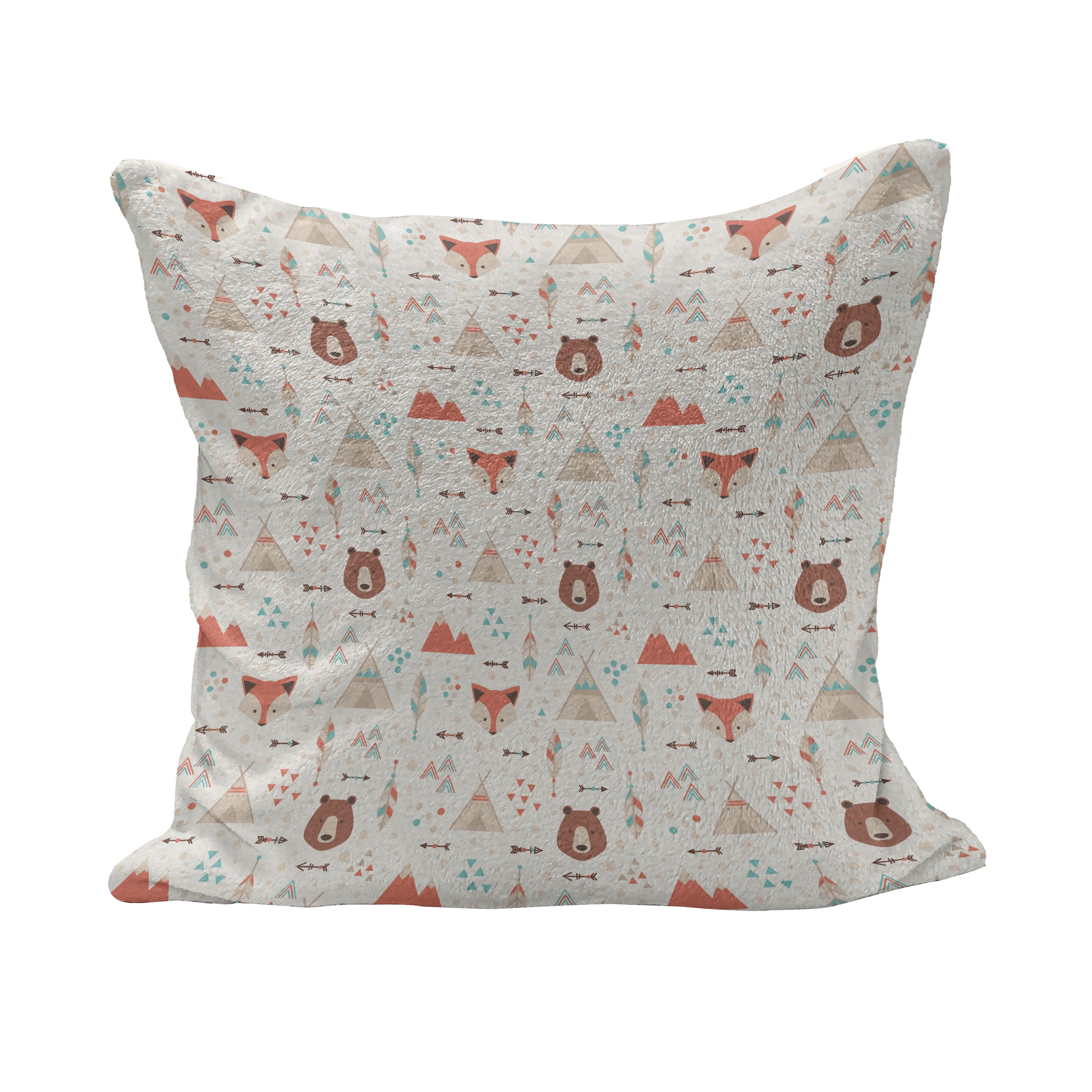 Tribal Fluffy Throw Pillow Cushion Cover, Prehistoric Fox Arrows Bear ...