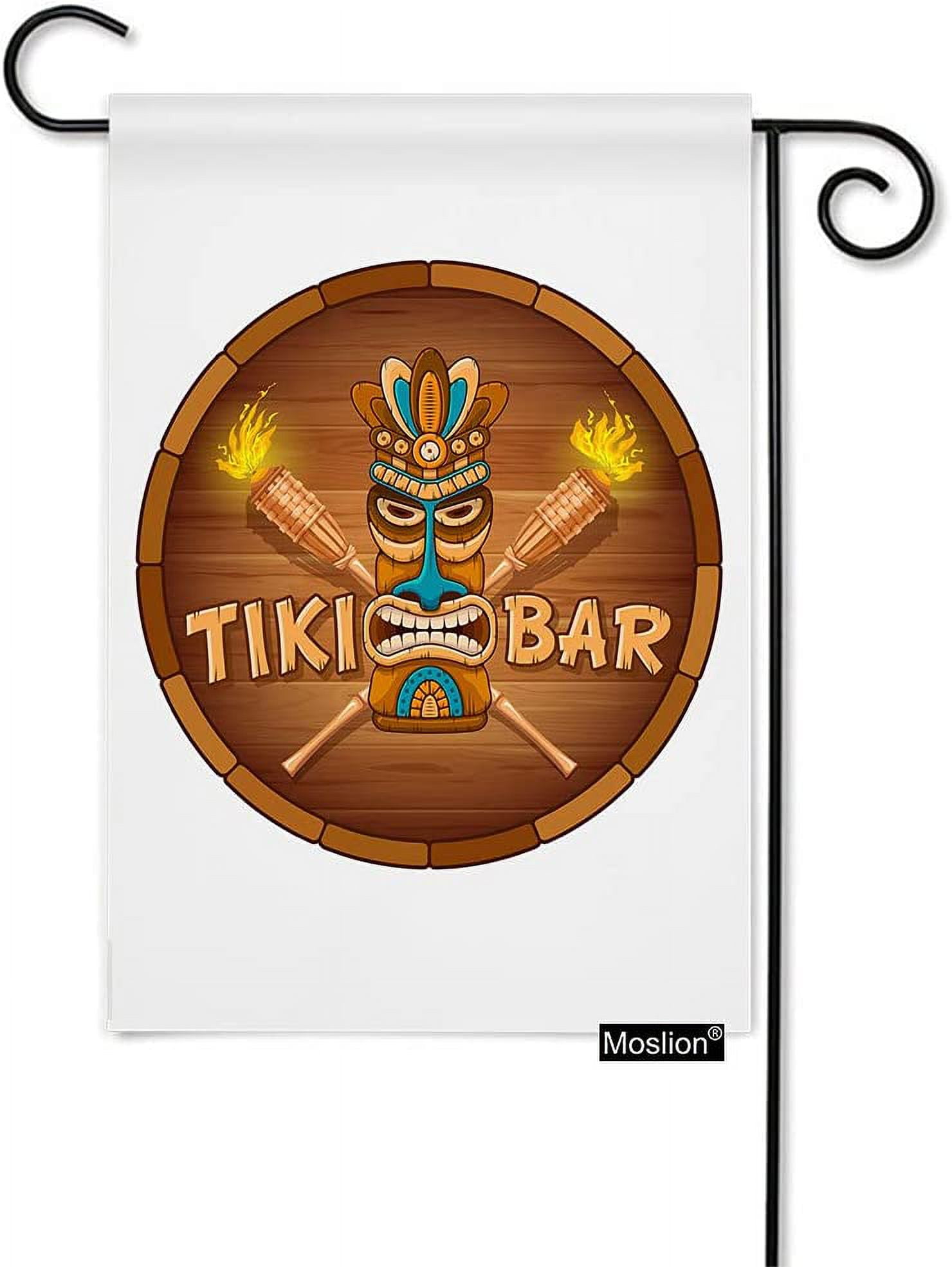 Tribal Garden Flags Double Sided Word Tiki Bar Wooden Mask Bamboo Torch ...