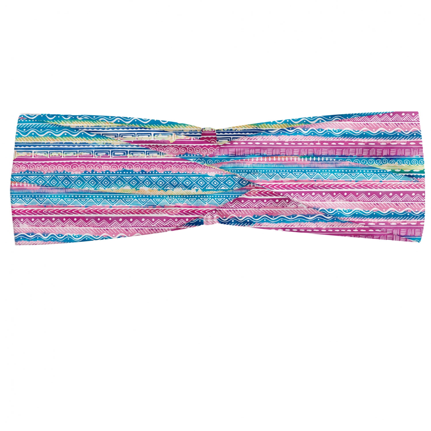 Tribal Headband, Watercolor Tie Dye Effect Artwork Stripes Aquatic ...