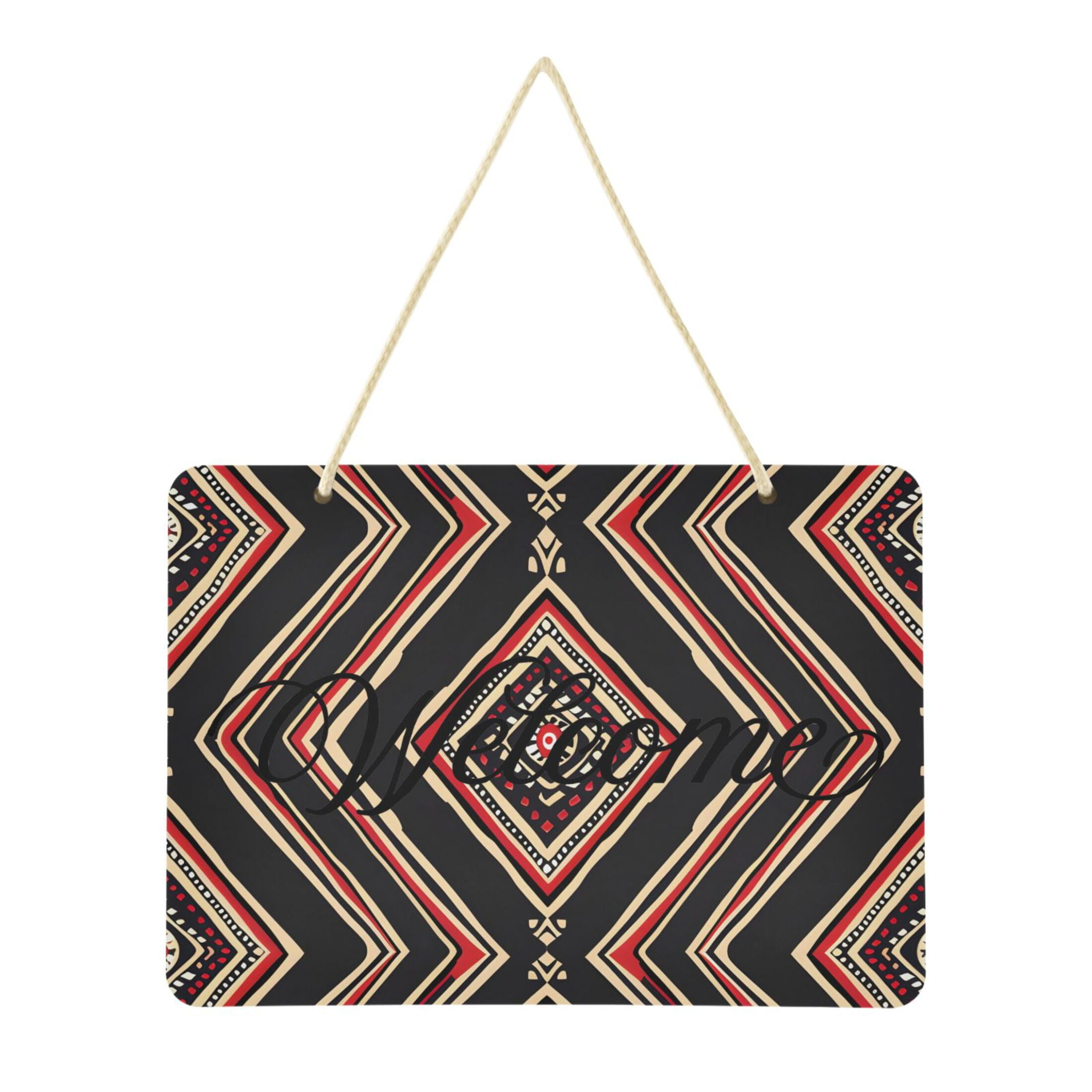 Tribal Line Shapes Welcome Sign Front Door PVC 14x10 inch Hanger Hello ...