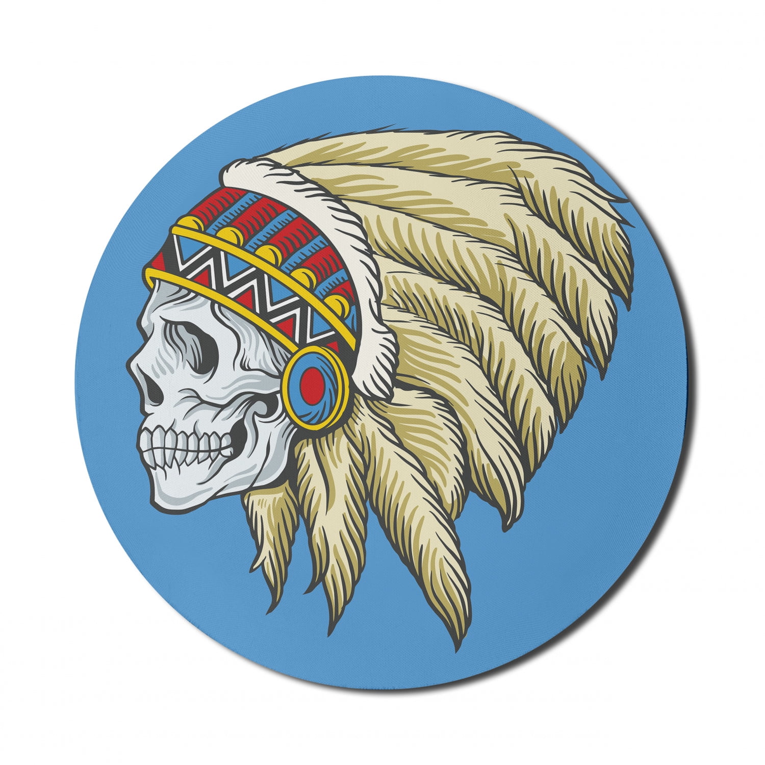 Tribal Mouse Pad for Computers, Dead Skull with Feathers Tattoo Folk ...
