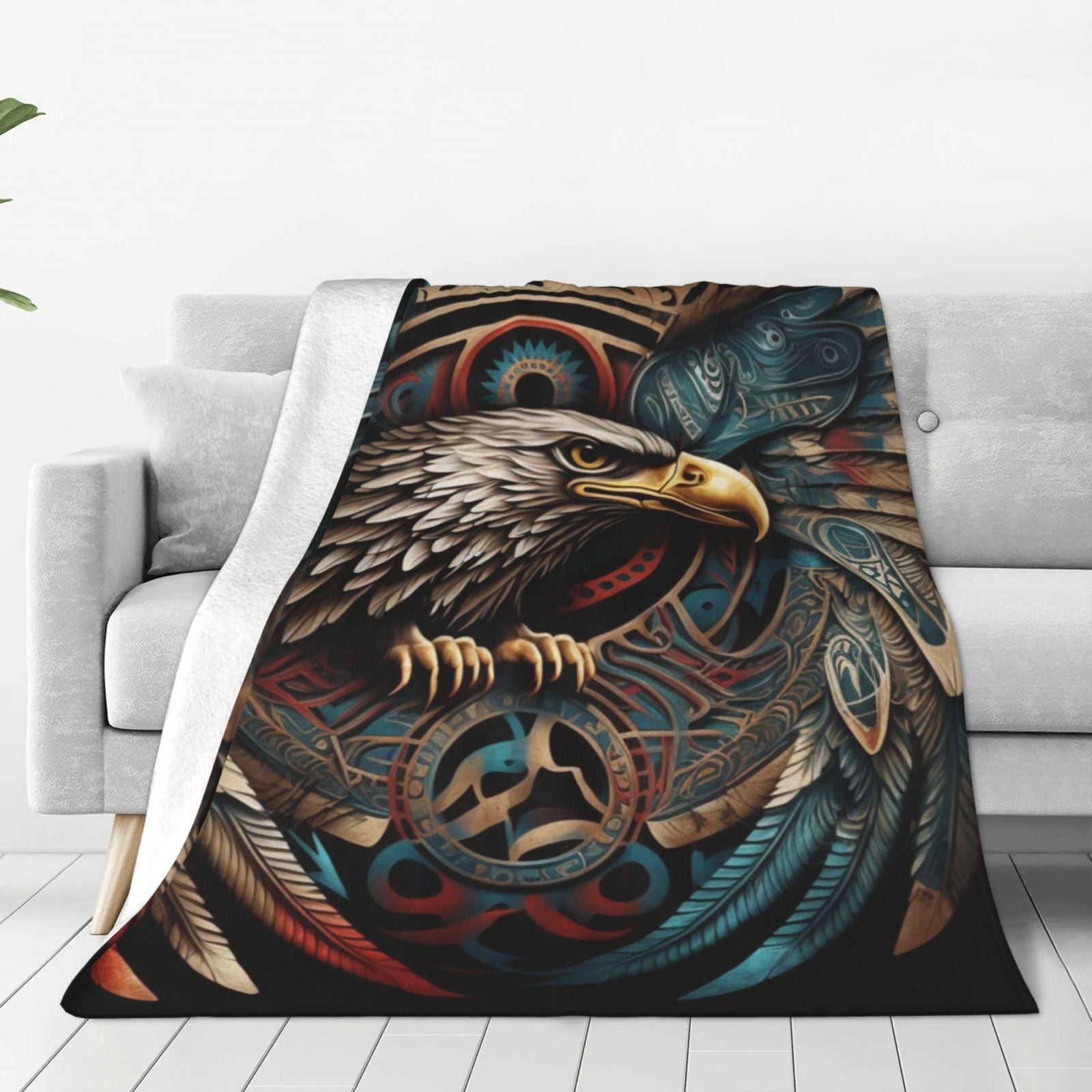 Tribal Native Eagle Symbols Black Throw Blanket Decorative Soft Warm ...