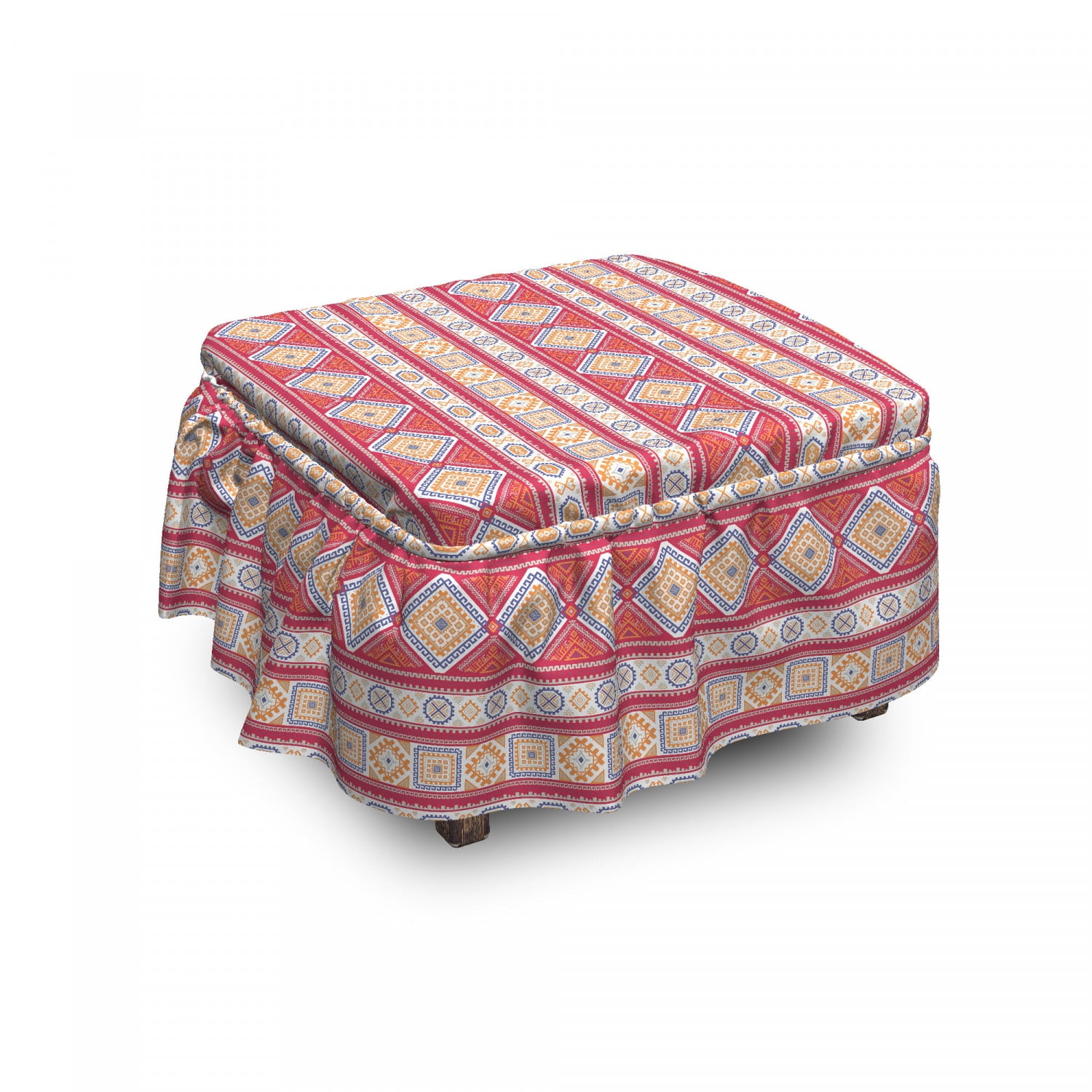 Tribal Ottoman Cover, Aztec Motifs Elements, 2 Piece Slipcover Set with ...