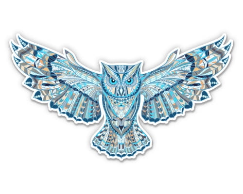 Tribal Owl Ethnic Blue Design - 12" Vinyl Sticker Waterproof Decal ...