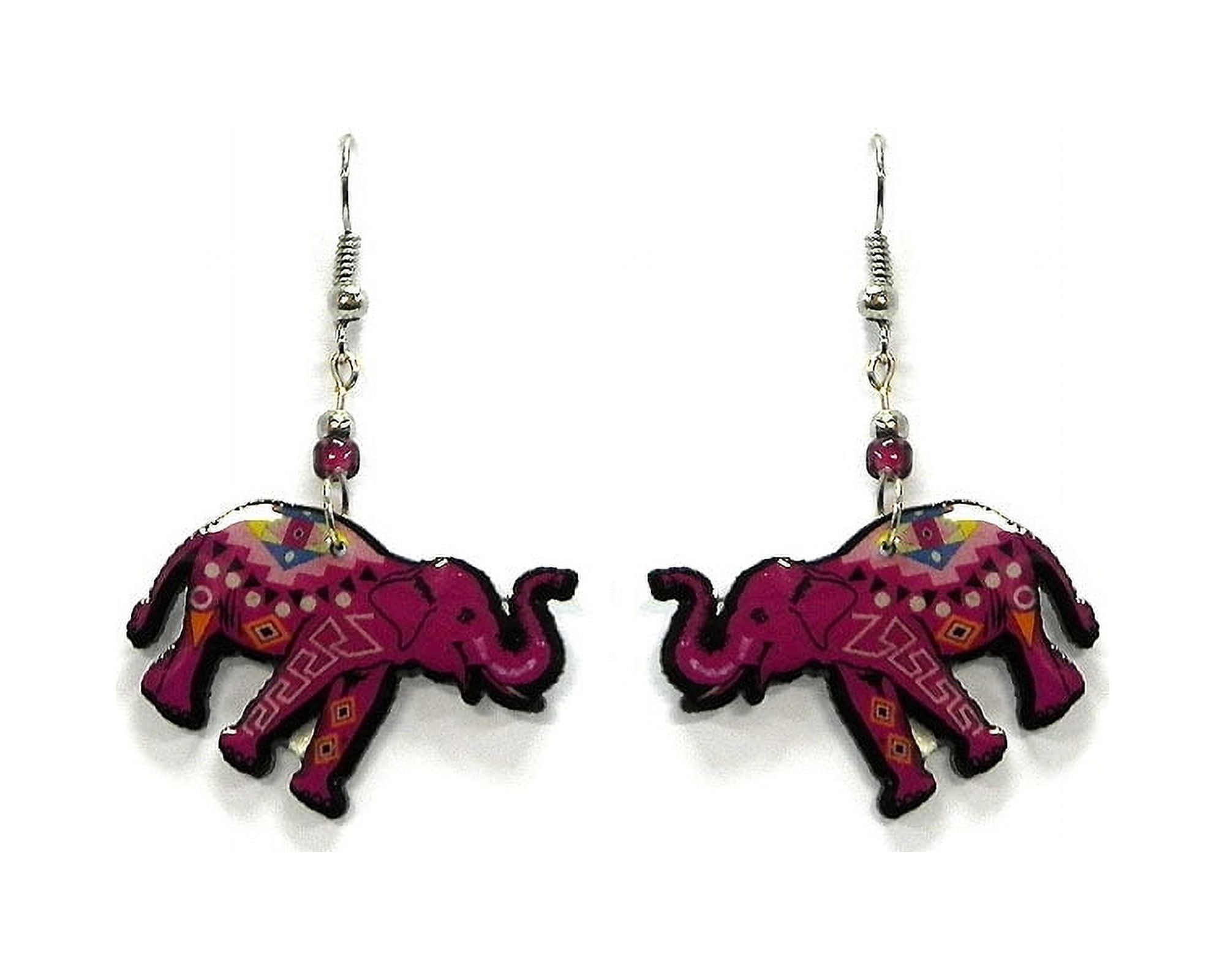 Tribal Pattern Elephant Animal Graphic Dangle Earrings - Womens Fashion ...