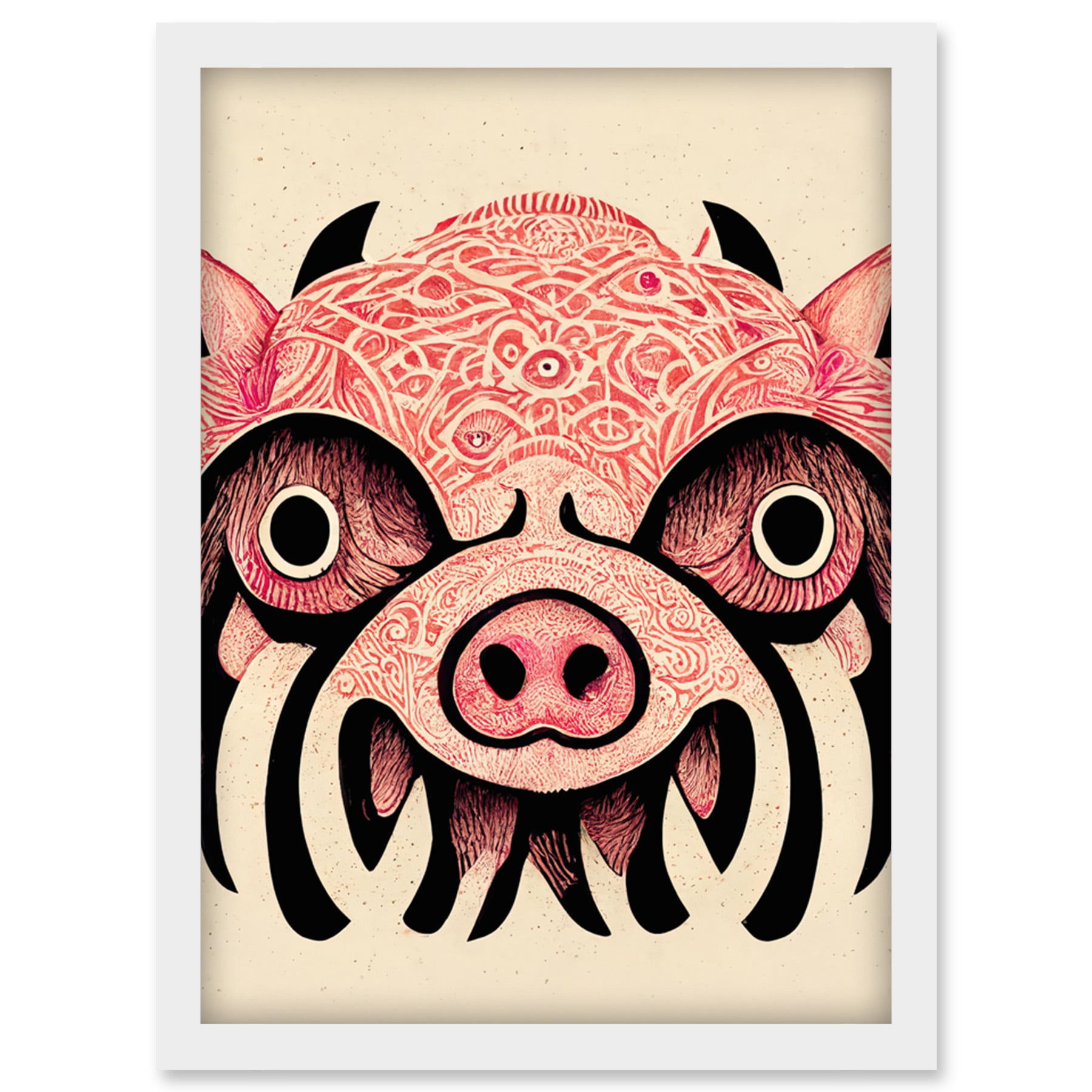 Tribal Pattern Pig Hog Mask Wild Boar Illustration Artwork Framed Wall ...