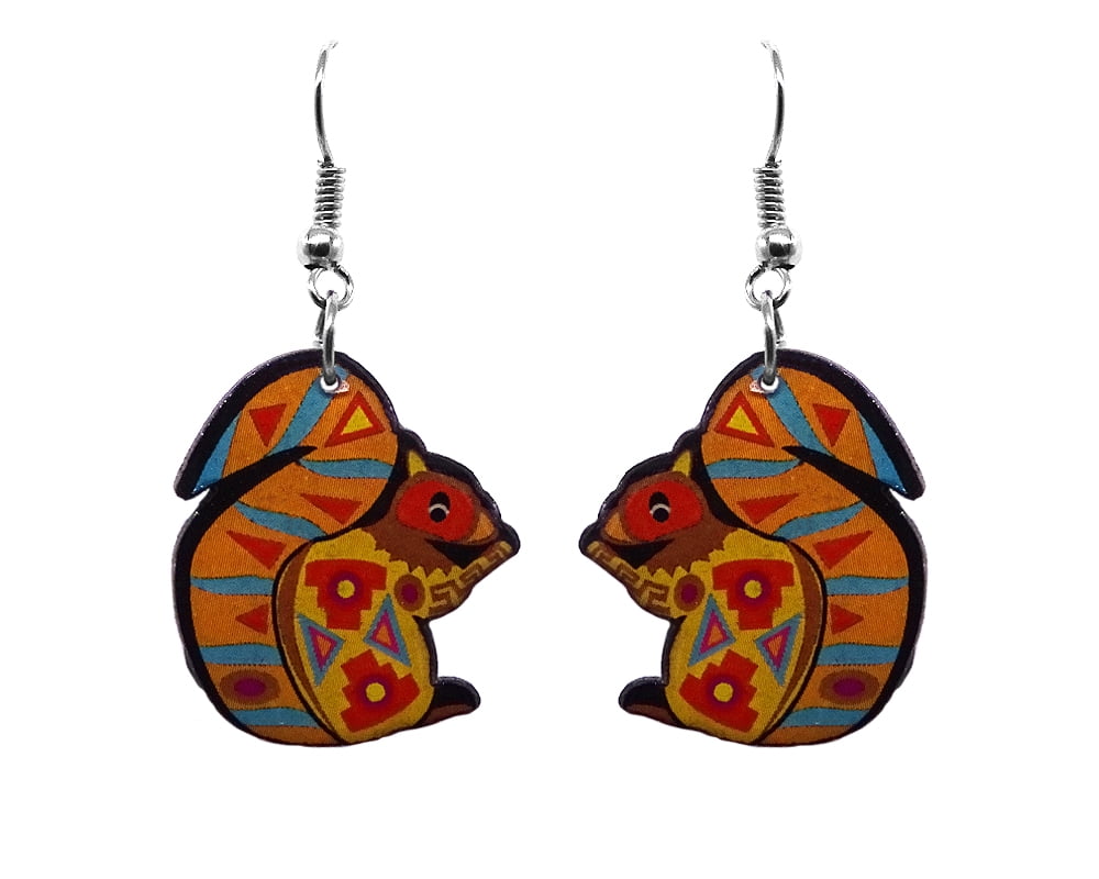 Tribal Pattern Squirrel Forest Animal Graphic Dangle Earrings - Womens ...