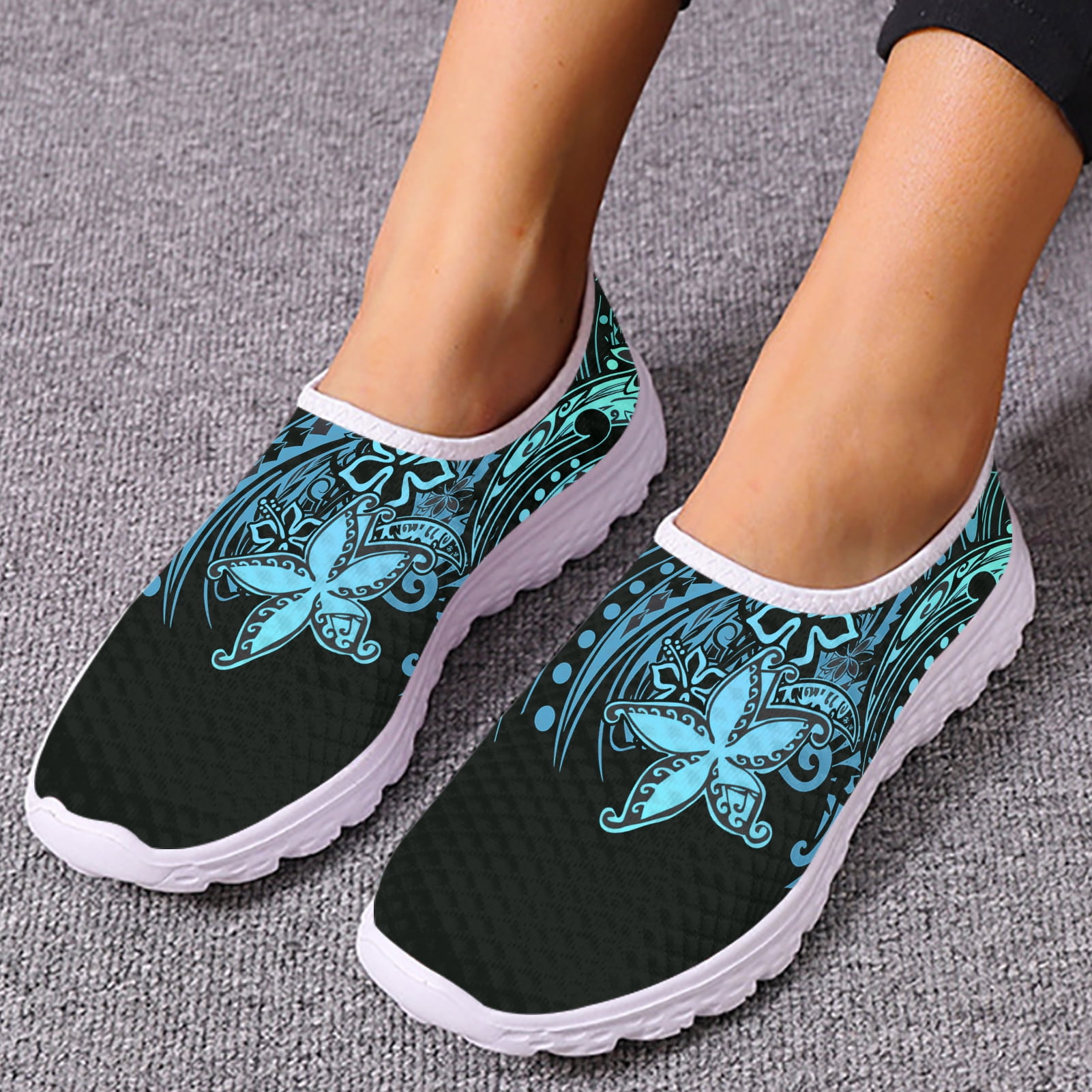 Tribal Polynesian Plumeria Flower Prints Flat Shoes for Women Light ...