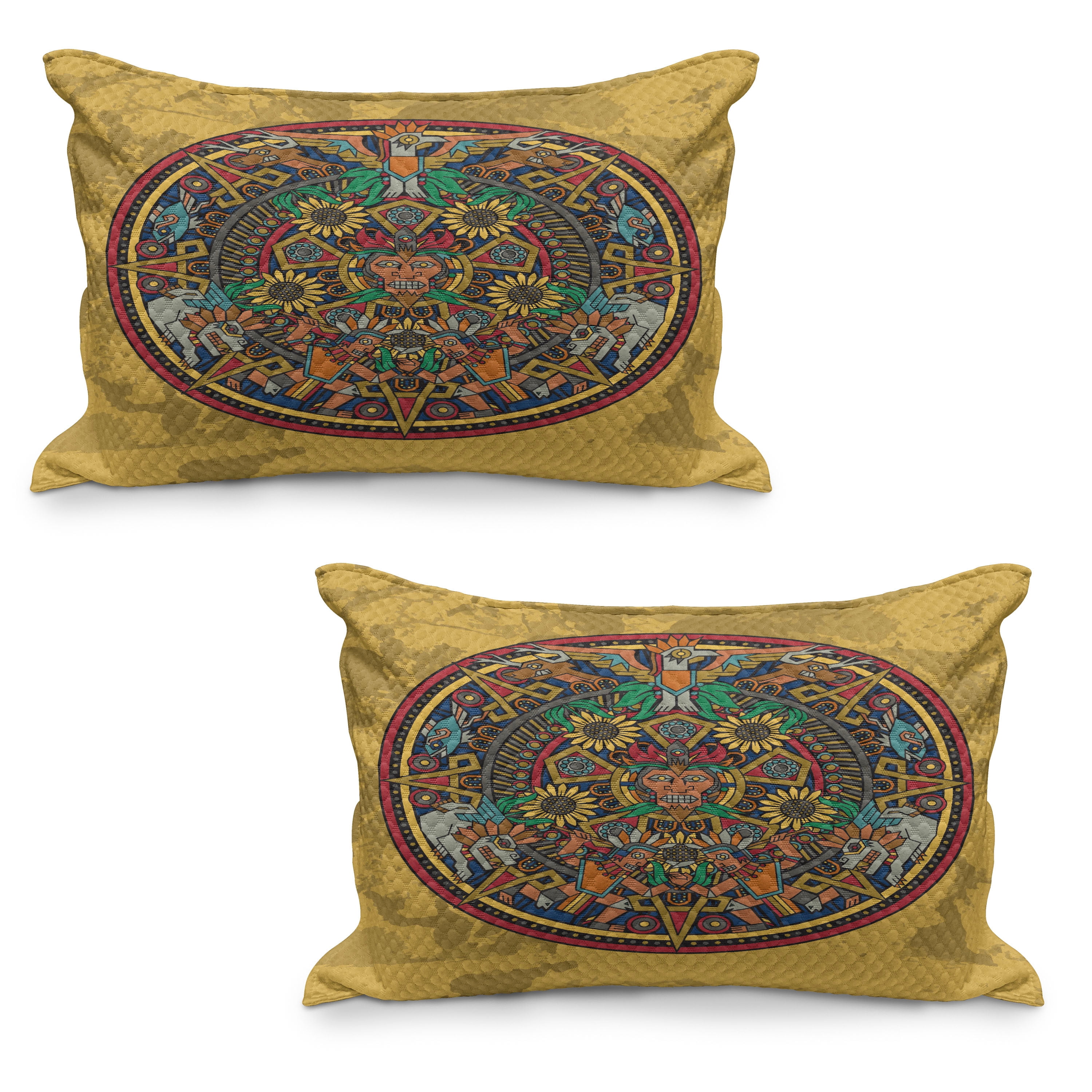 Tribal Quilted Pillowcover Set of 2, Chaotic Design Image with Symbolic ...