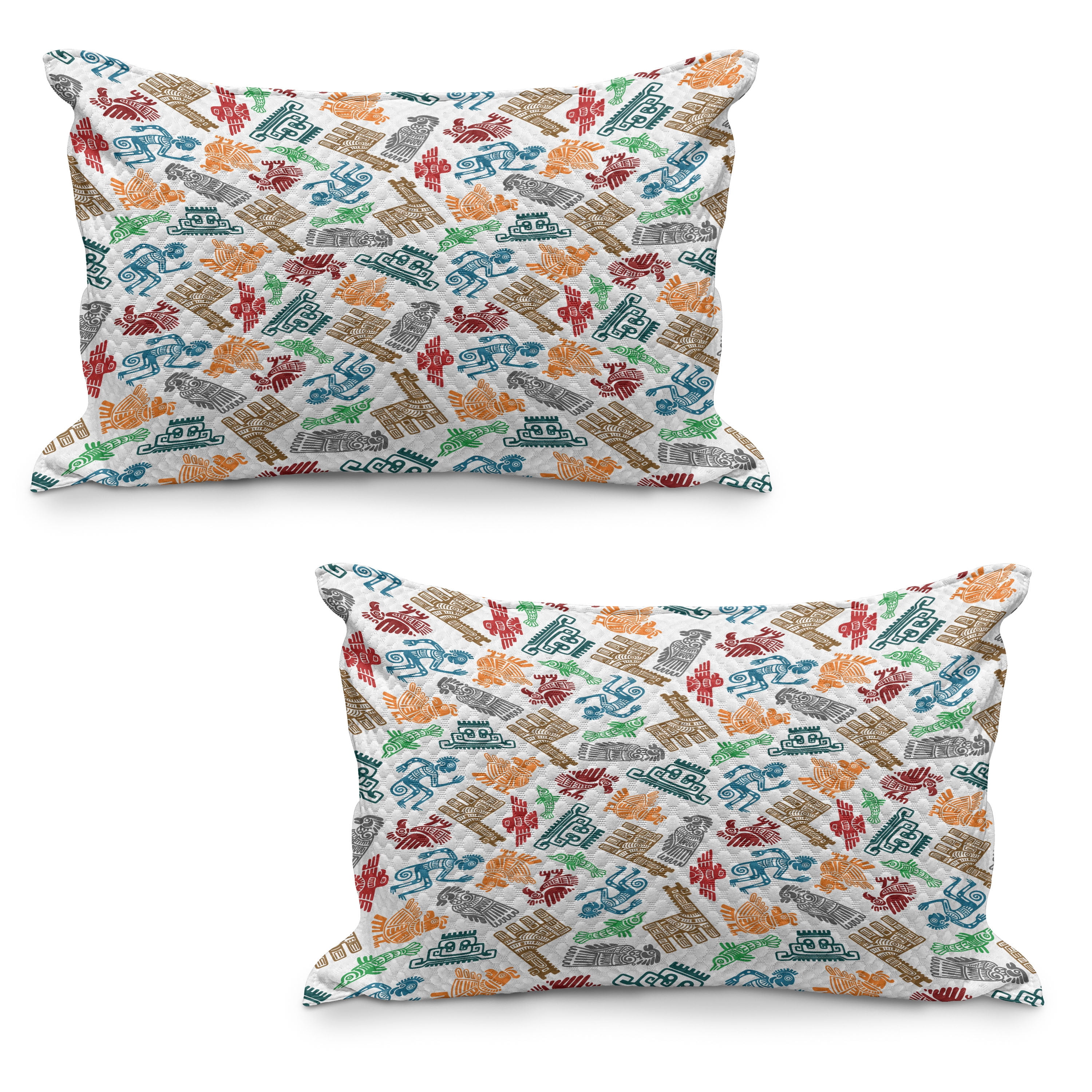 Tribal Quilted Pillowcover Set of 2, Mayan and Aztec Prehistoric with ...