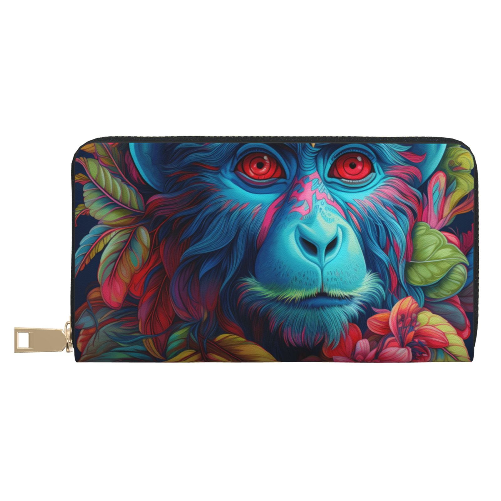 Tribal Style Flower Blue Monkey Wallet Women, Leather Bifold Multi Card ...