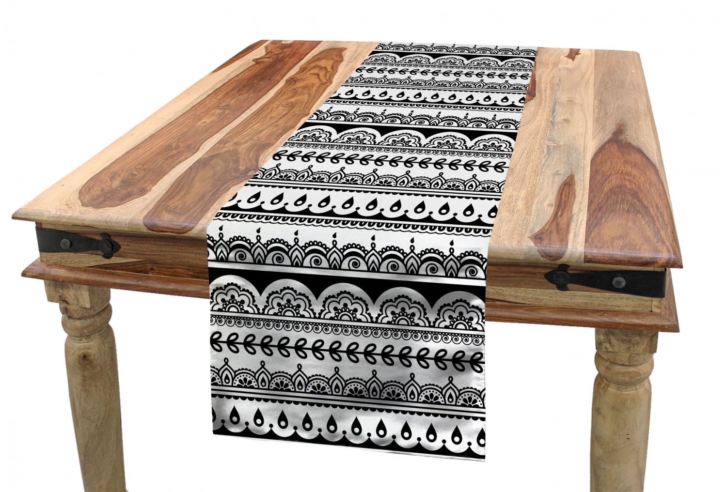 Tribal Table Runner, Borders with Leaves Florals Flowers Ivy Swirls ...