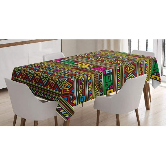 Tribal Tablecloth, Design with Colorful Geometrical Details Borders ...