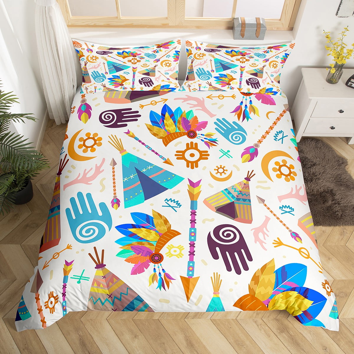 Tribal Tent Bedding Set Watercolor Feather Comforter Cover,Tribe Arrow ...