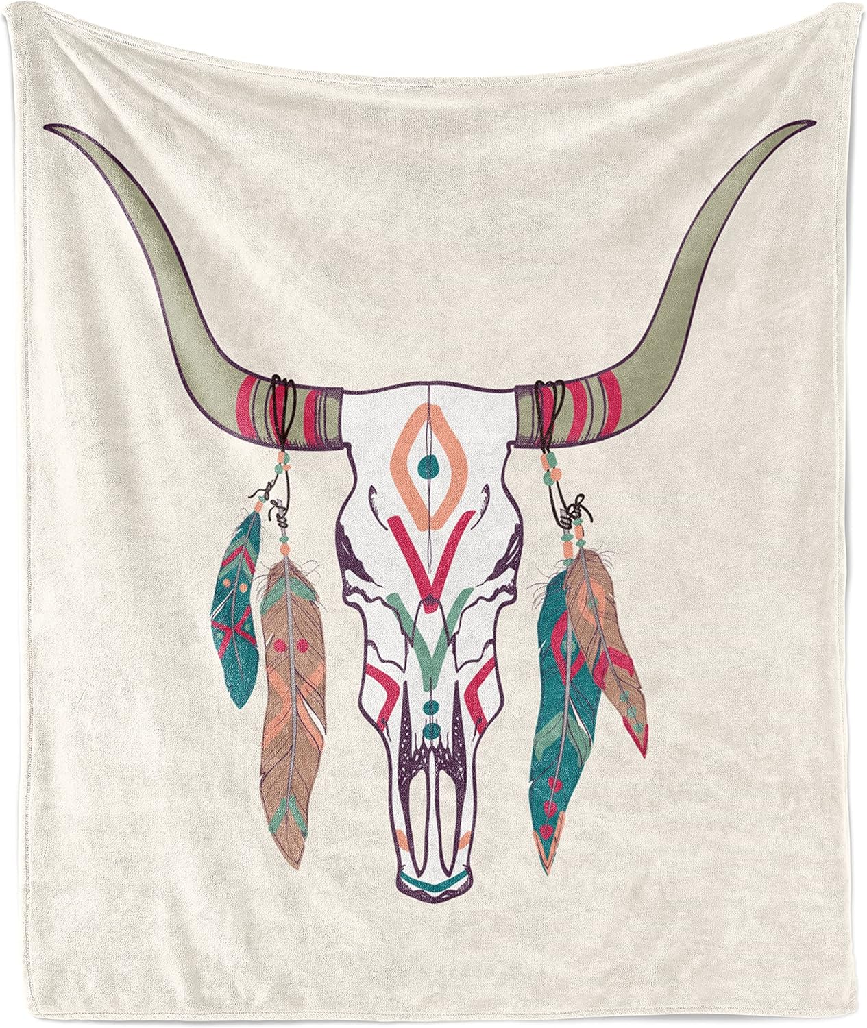 Tribal Throw Blanket, Texas Longhorn Steer Cow Skull Style Colorful ...
