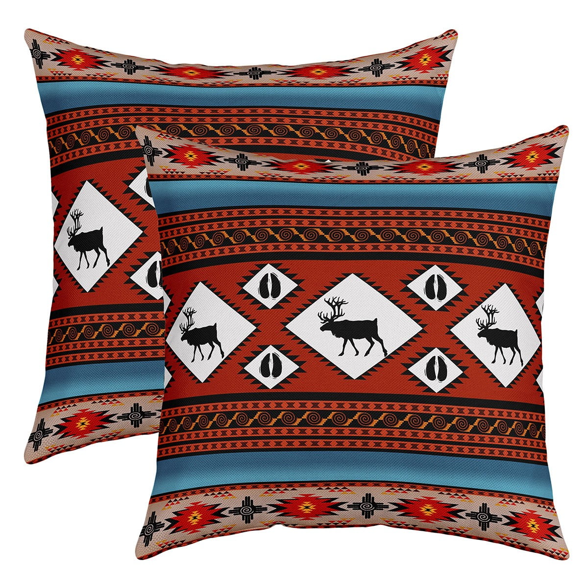 Tribal Throw Pillow Covers 18x18 Inch Set of 2 Elk Deer Moose Pillow ...