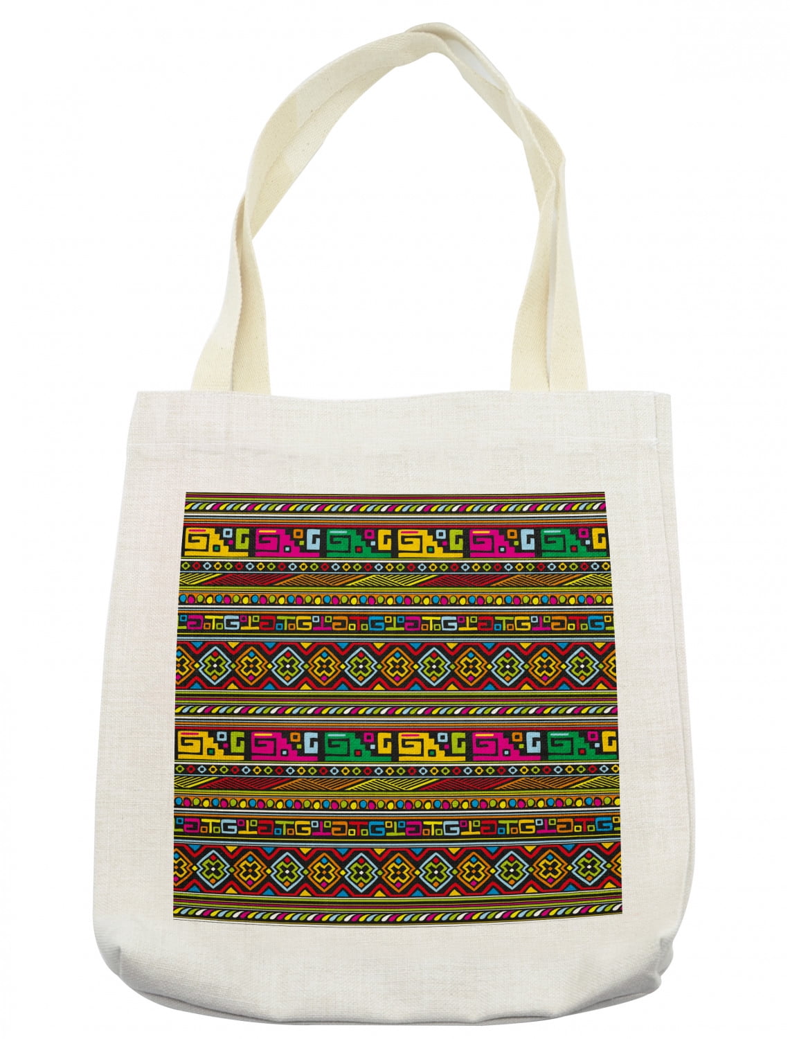 Tribal Tote Bag, Design with Colorful Geometrical Details Borders ...