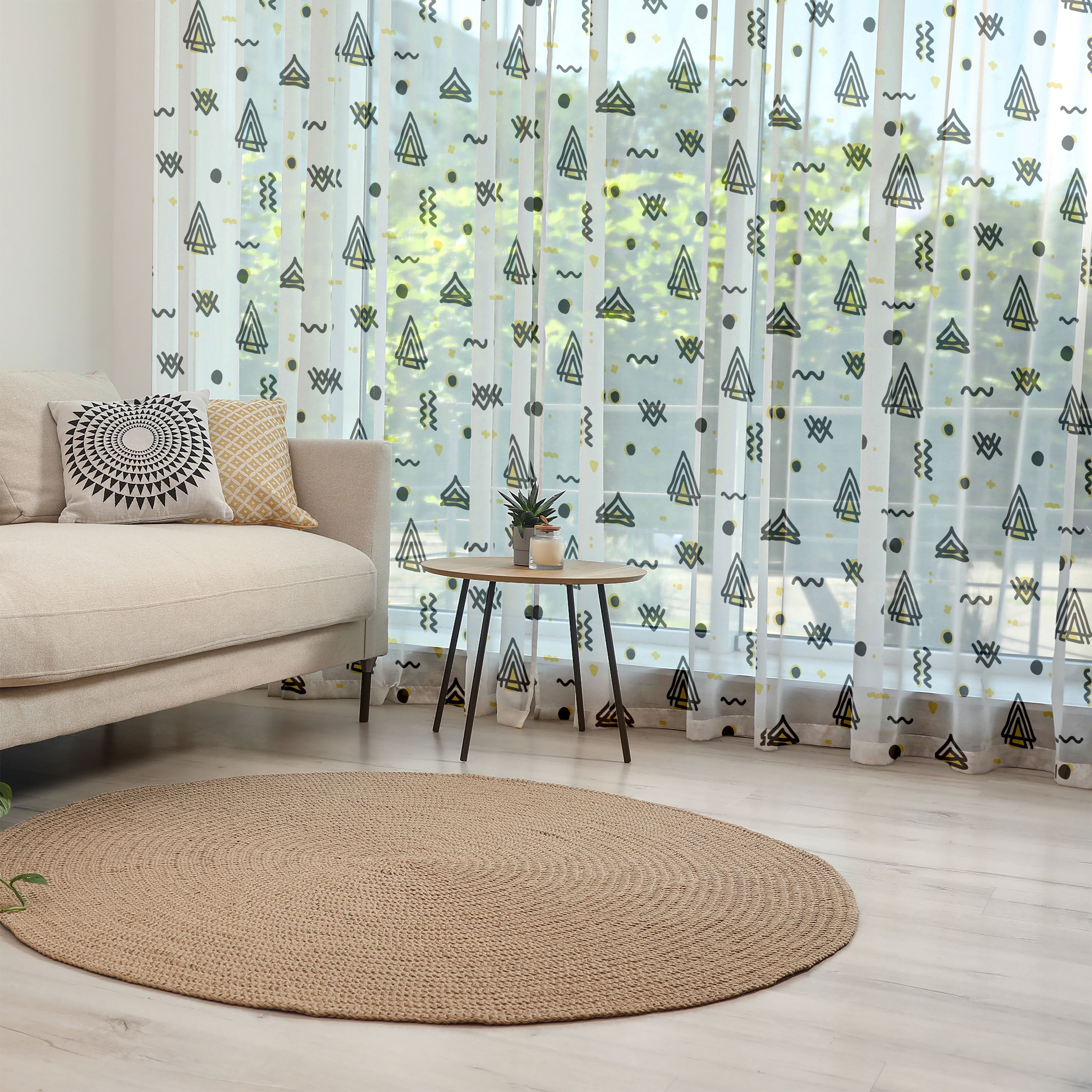 Tribal Tulle Curtains with Rod Pocket, Abstract Angled Curved Stripes ...