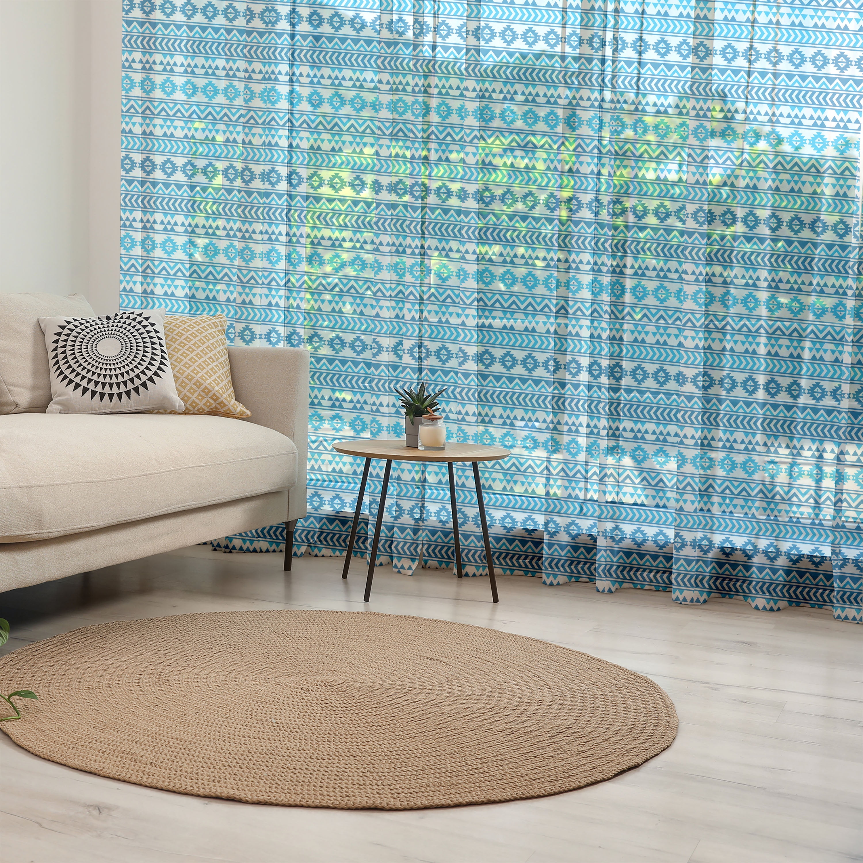 Tribal Tulle Curtains with Rod Pocket, Aztec Pattern with Geometric ...