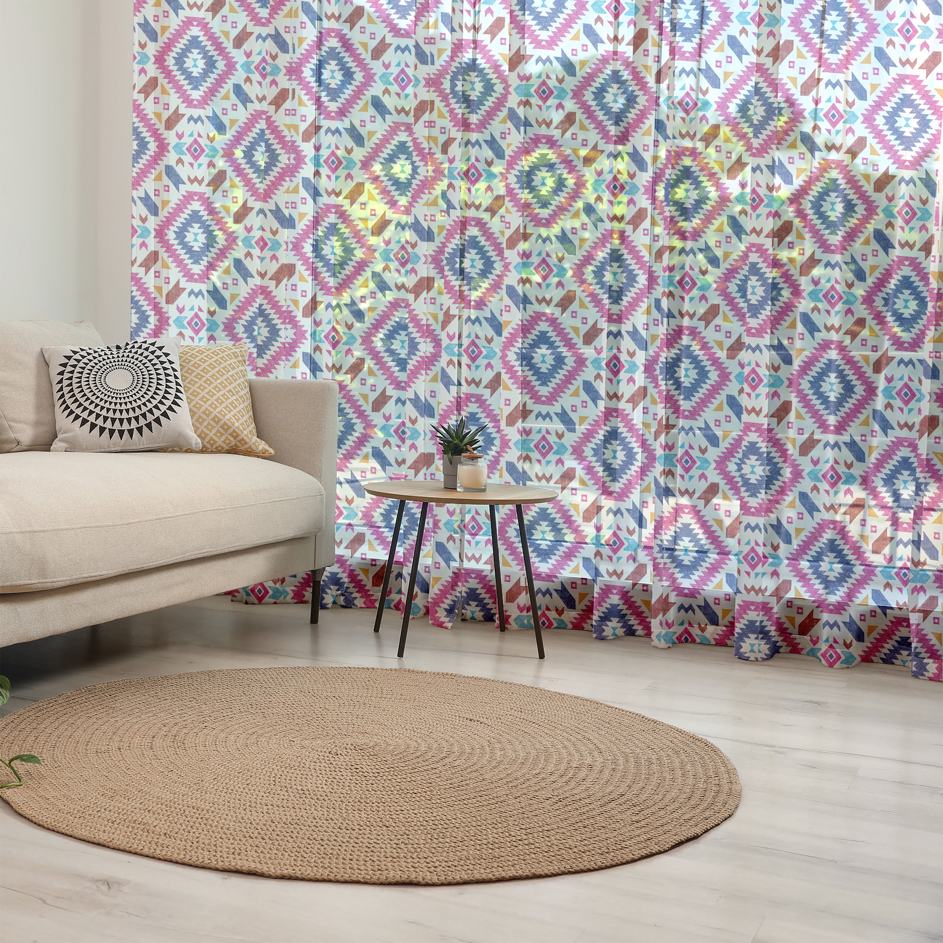 Tribal Tulle Curtains with Rod Pocket, Hand Drawn Style Seamless ...