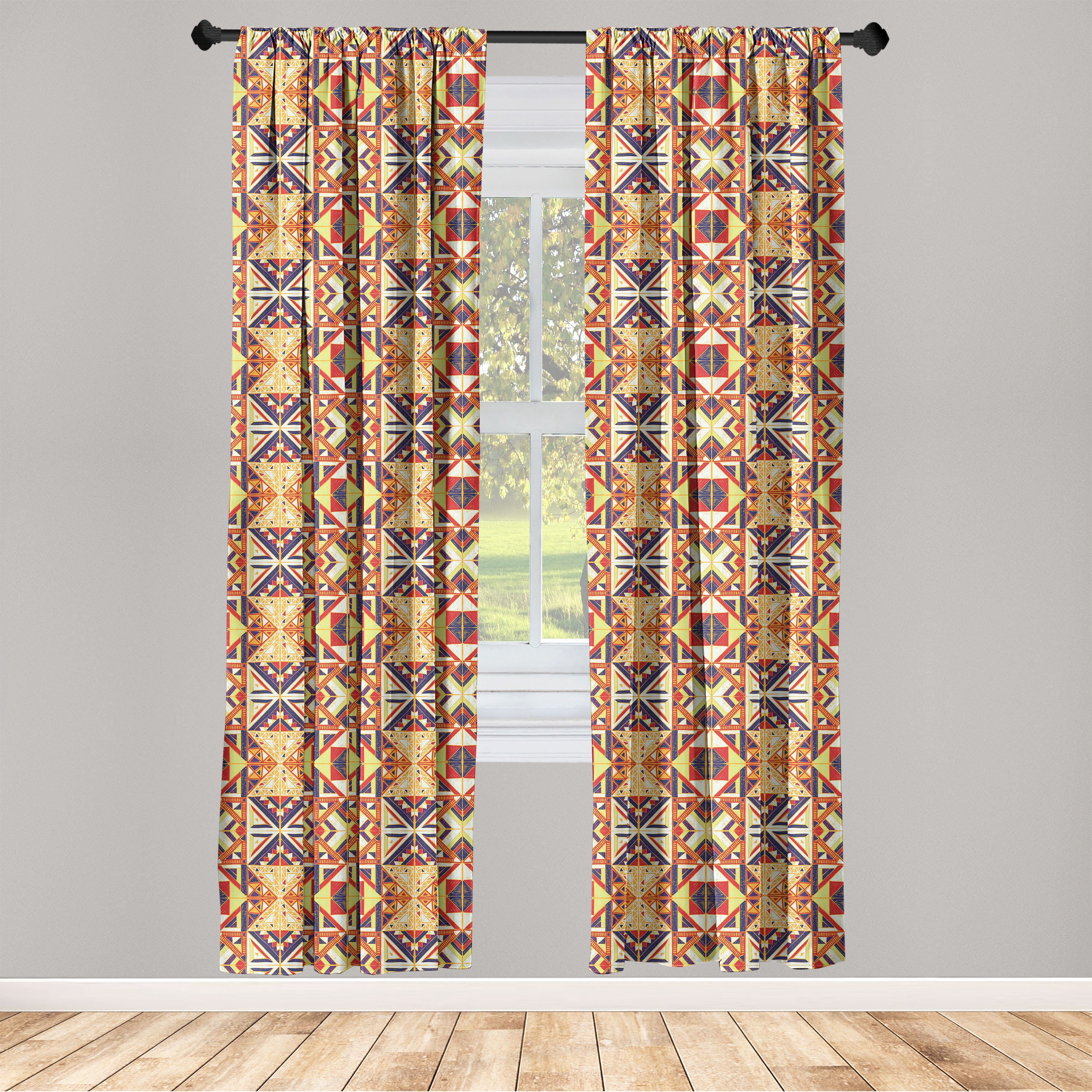 Tribal Window Curtains, Mosaic Look Squares Ethnic Sketch Motive with ...