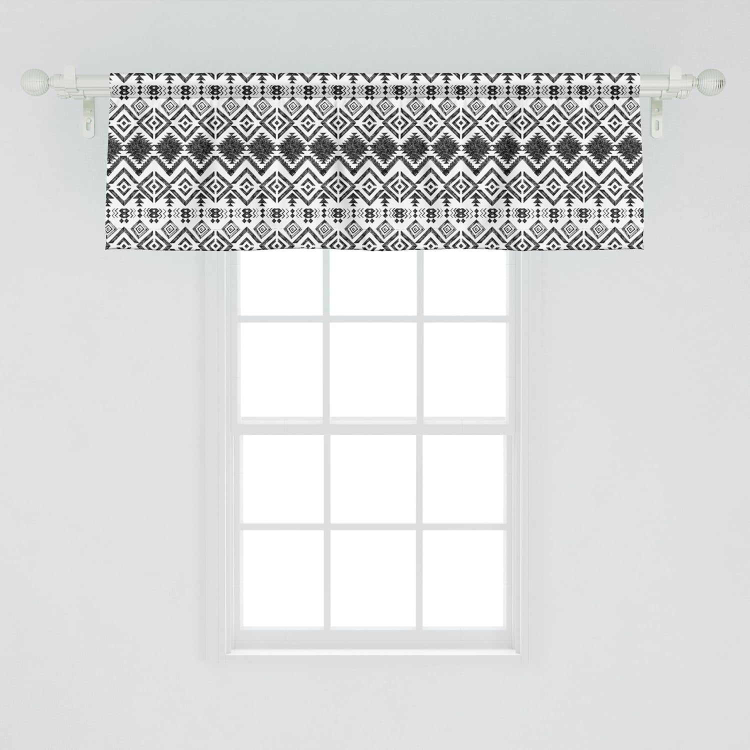 Tribal Window Valance, Black and White Hand-Drawn Tribal Sketched ...