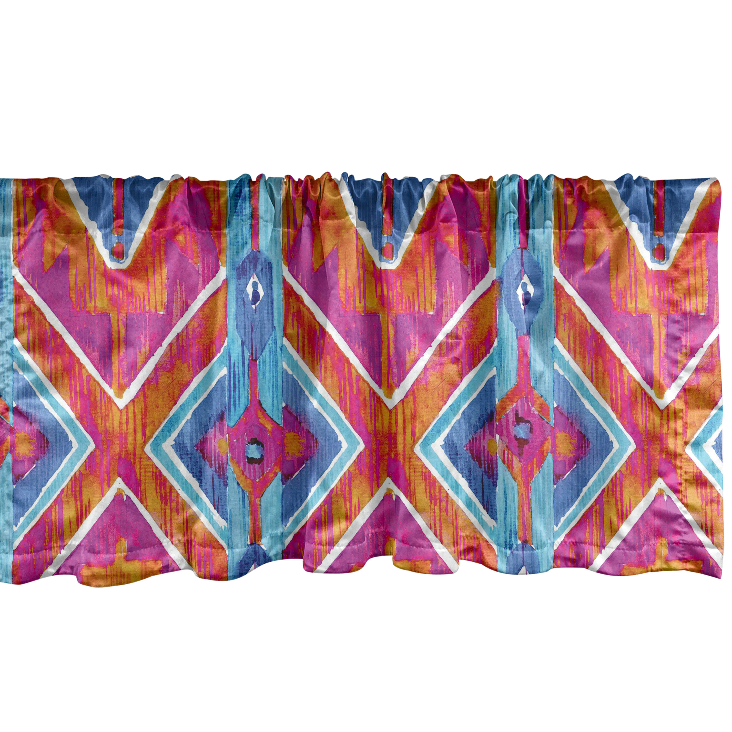 Tribal Window Valance, Colorful Watercolor Style Pattern of Geometric ...