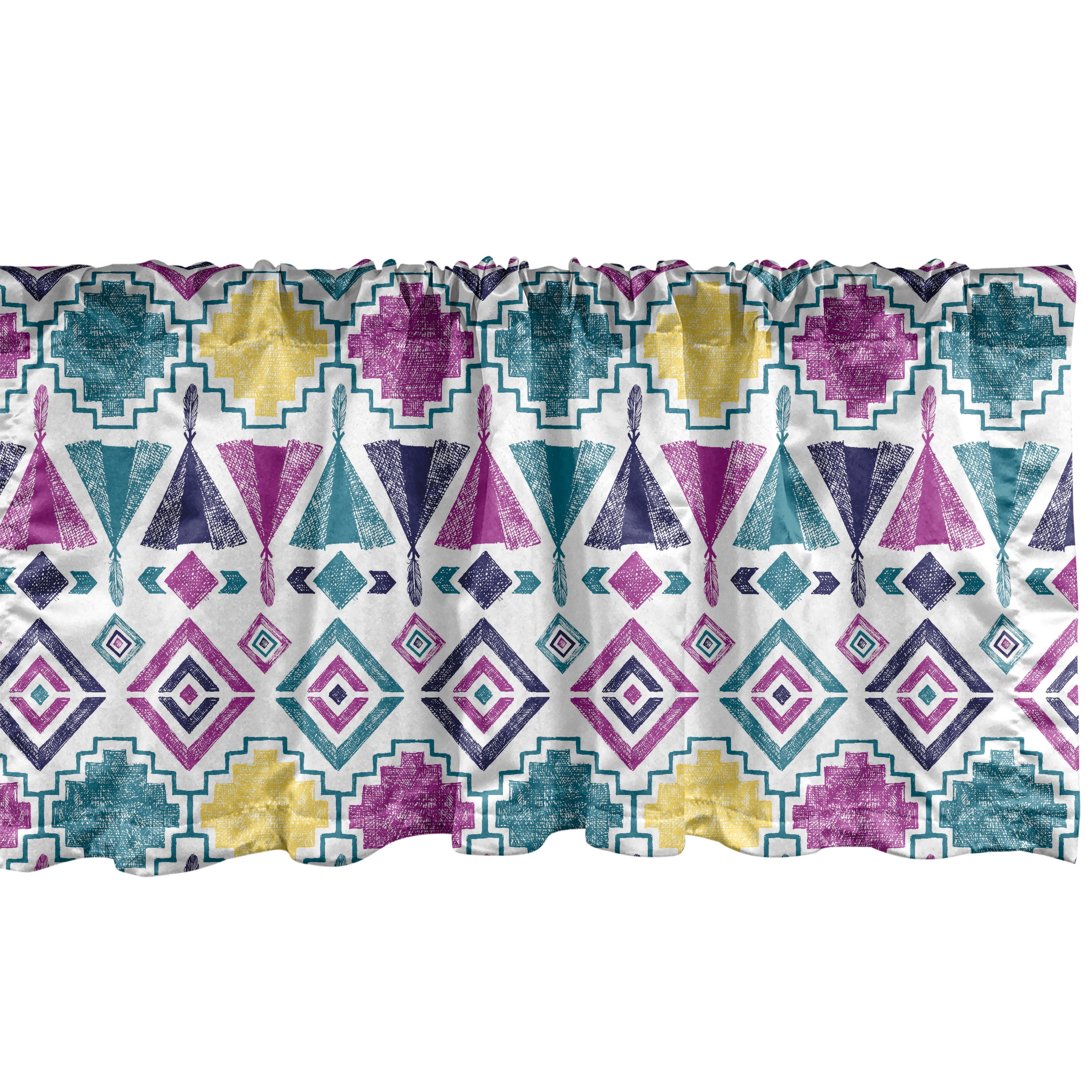 Tribal Window Valance, Sketchy Pattern of Colorful Ancient Tents and ...