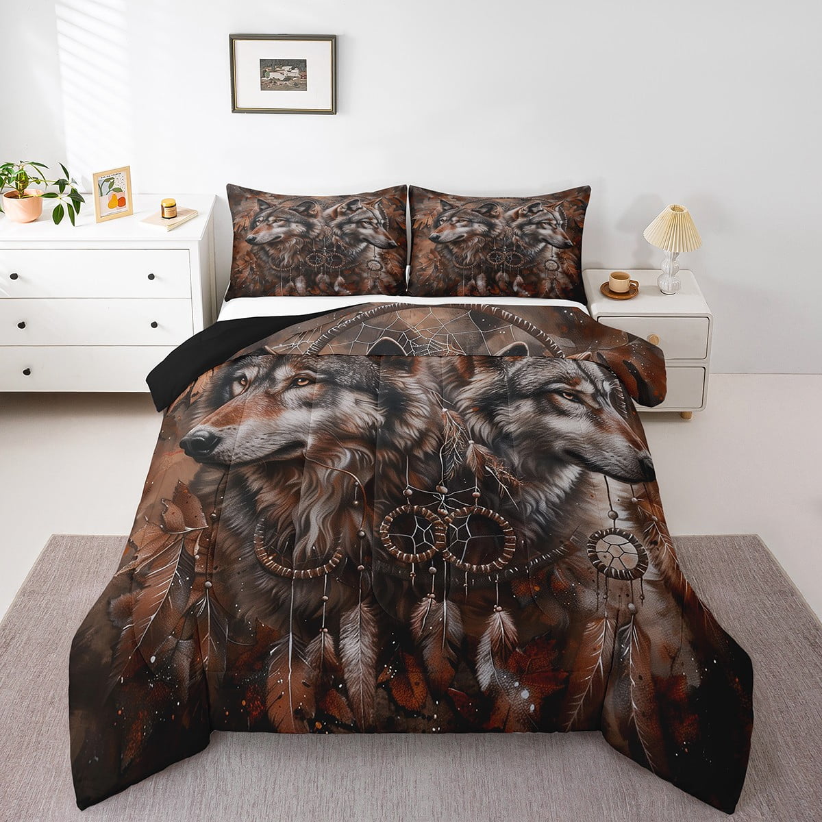 Tribal Wolves Bedding Comforter Sets,Bohemian Dream Catchers Comforter ...