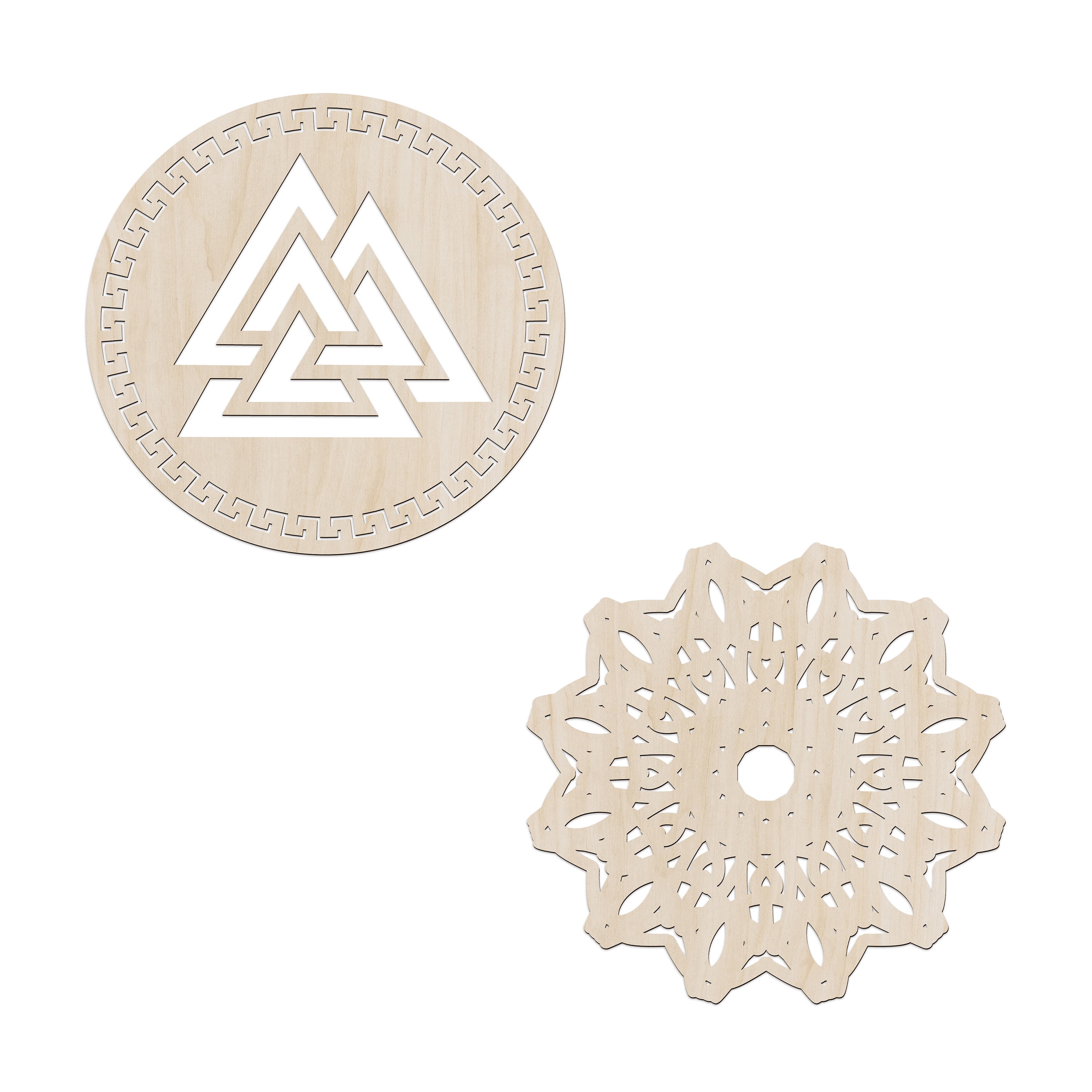 Tribal Wooden Wall Art Set of 2, Triangles and Folk Primitive Symmetric ...