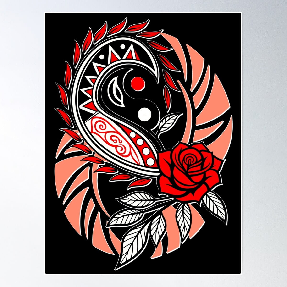 Tribal Yin-Yang Rose Tattoo Art – Red & Black Abstract Design Poster ...