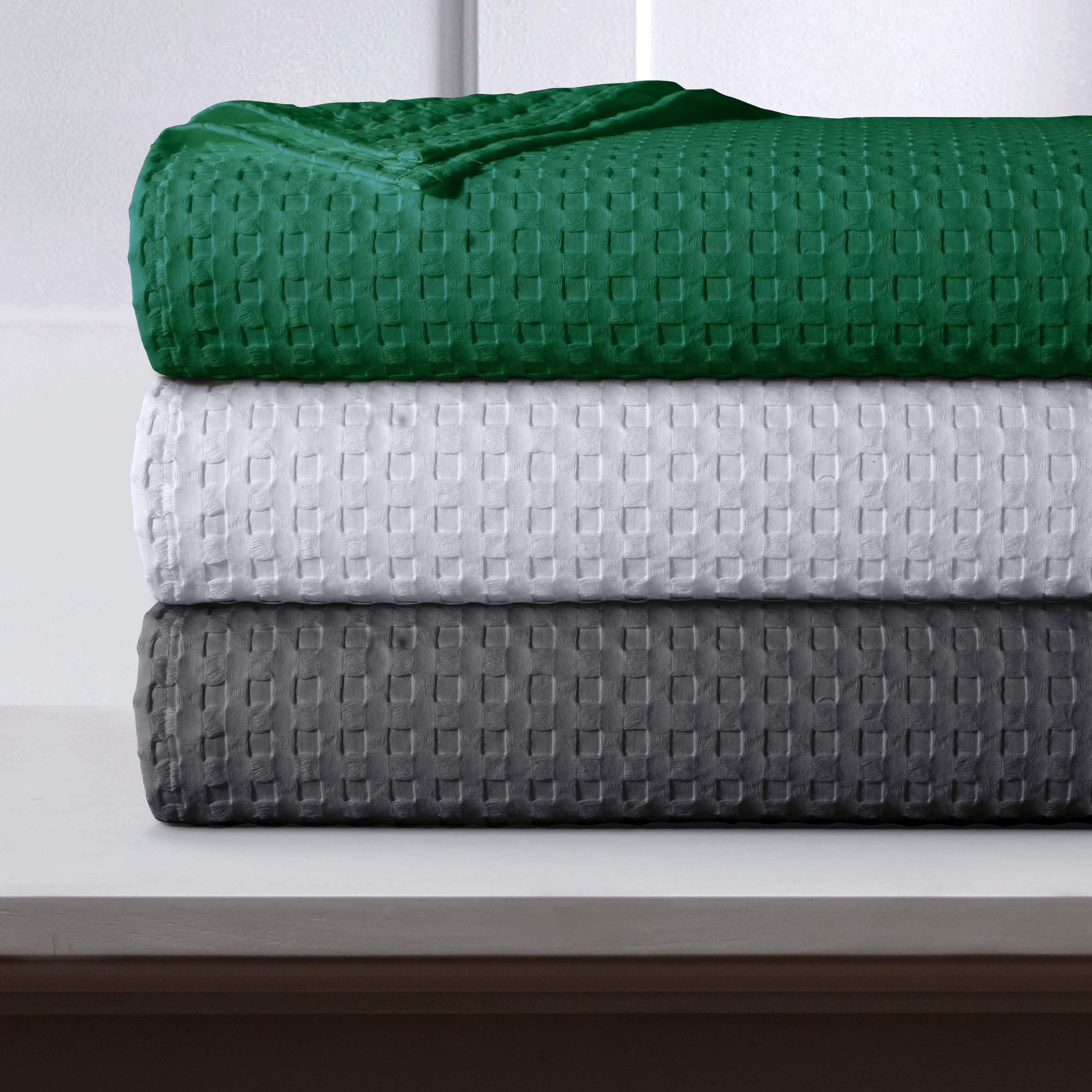 Tribeca Living Cotton Waffle Weave Garment Washed Oversized Blanket or ...