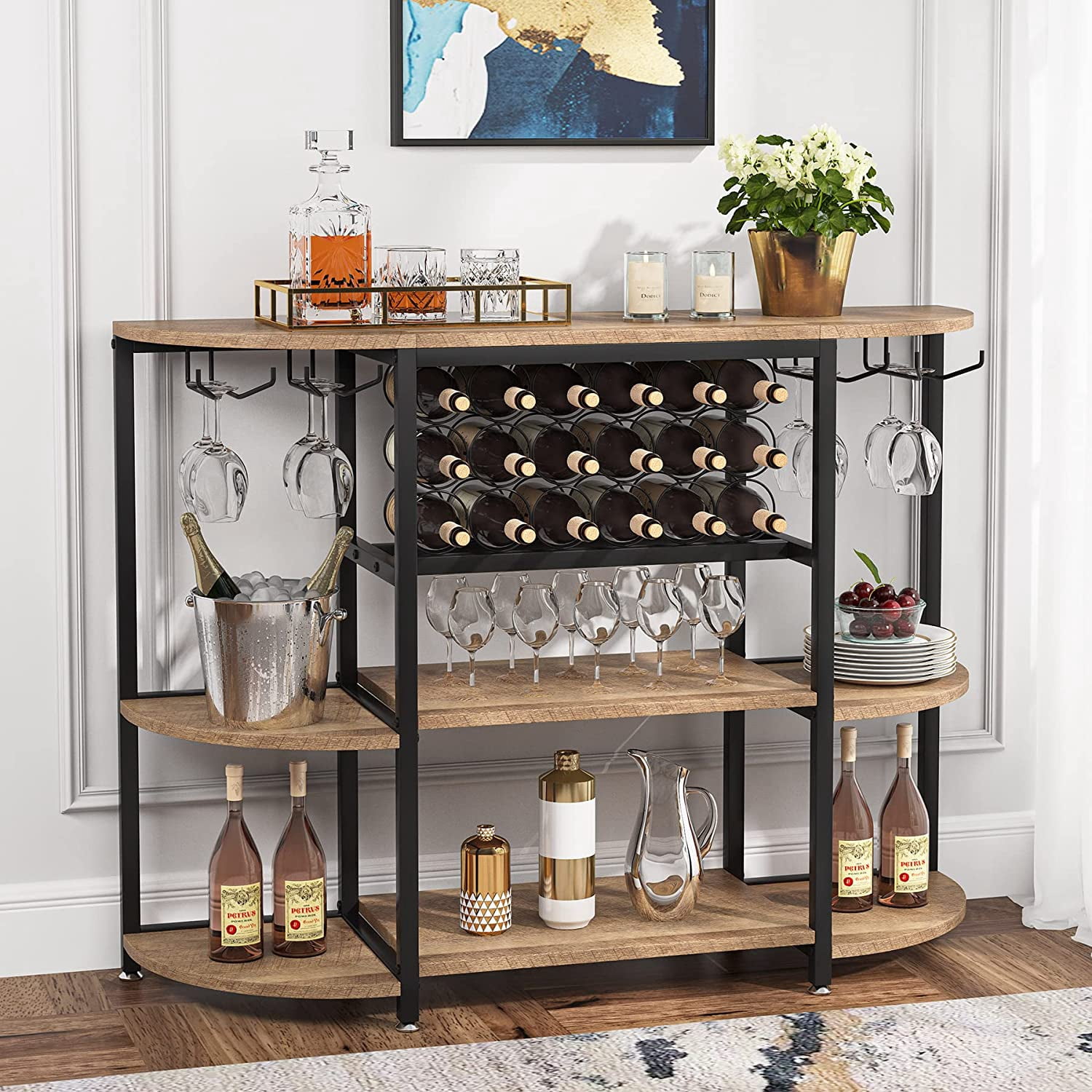 TribeSigns 47'' Wine Rack Table, Bar Cabinet with Storage for Liquor ...