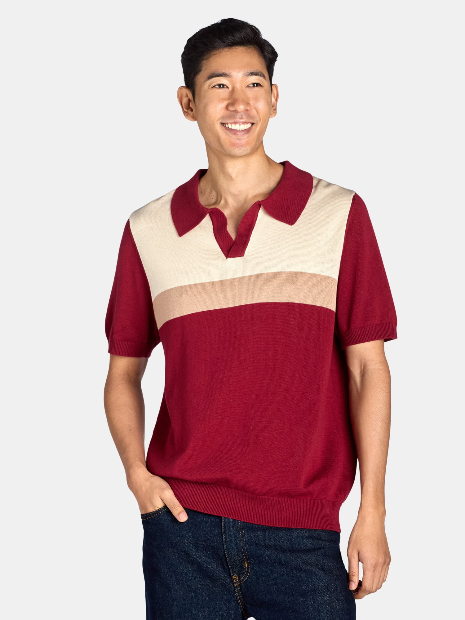 Tribekka 44 Men's Colorblock Polo Shirt with Johnny Collar, Sizes XS ...