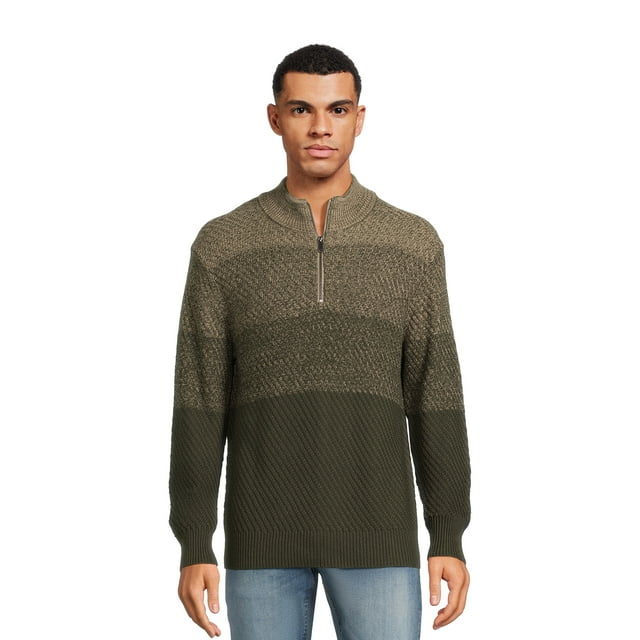 Tribekka 44 Men's Gradient Mock Neck Quarter Zip Sweater with Long ...