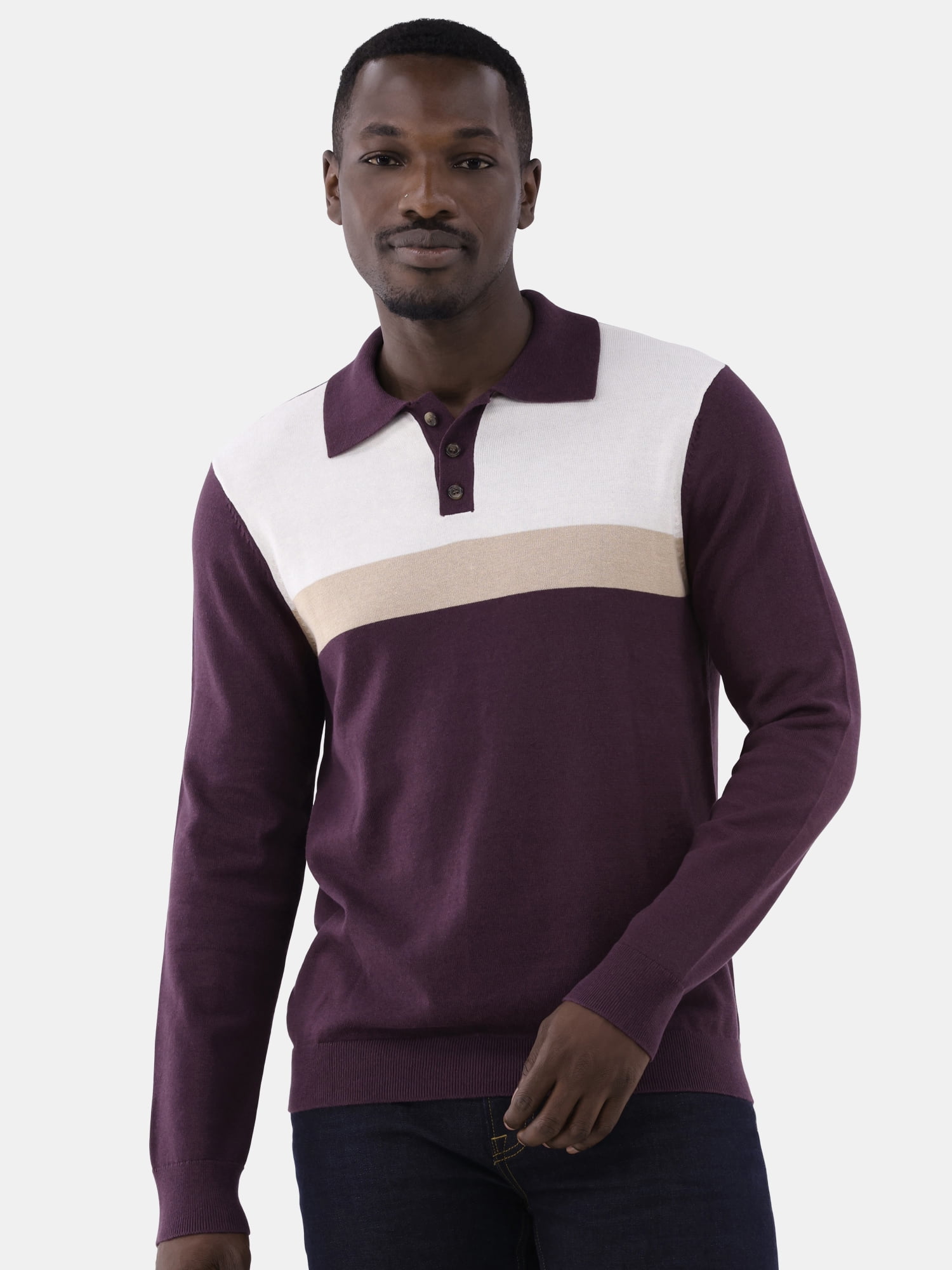 Tribekka 44 men's Colorblock Long Sleeve Polo Shirt - Walmart.com