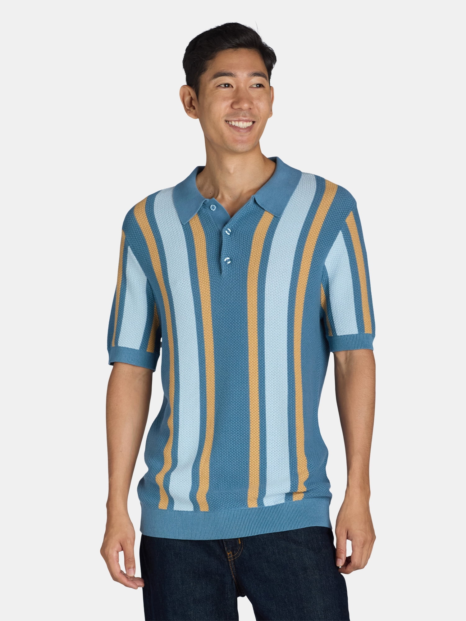 Tribekka 44 Men's Striped Seed Stitch Button Front Polo Shirt, Sizes XS ...