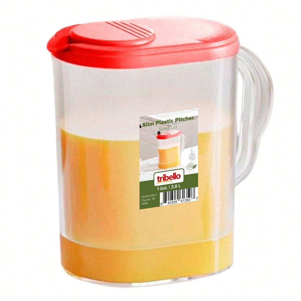 Tribello 1-Gallon Slim Water Pitcher With Lid – Clear Plastic Pitcher ...