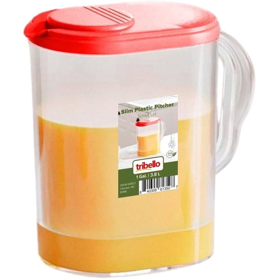 Tribello 1 Gallon Slim Water Pitcher, Clear Plastic with Lid, BPA-Free ...