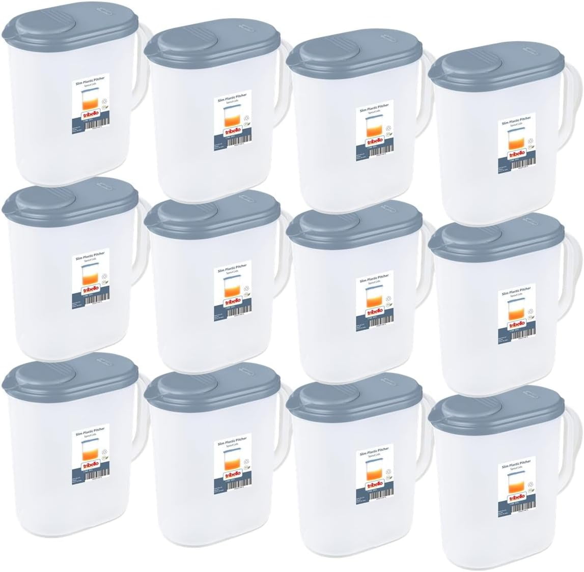 Tribello Slim Clear Plastic Water Pitcher with Pivot-top Spout Lid, 1 ...