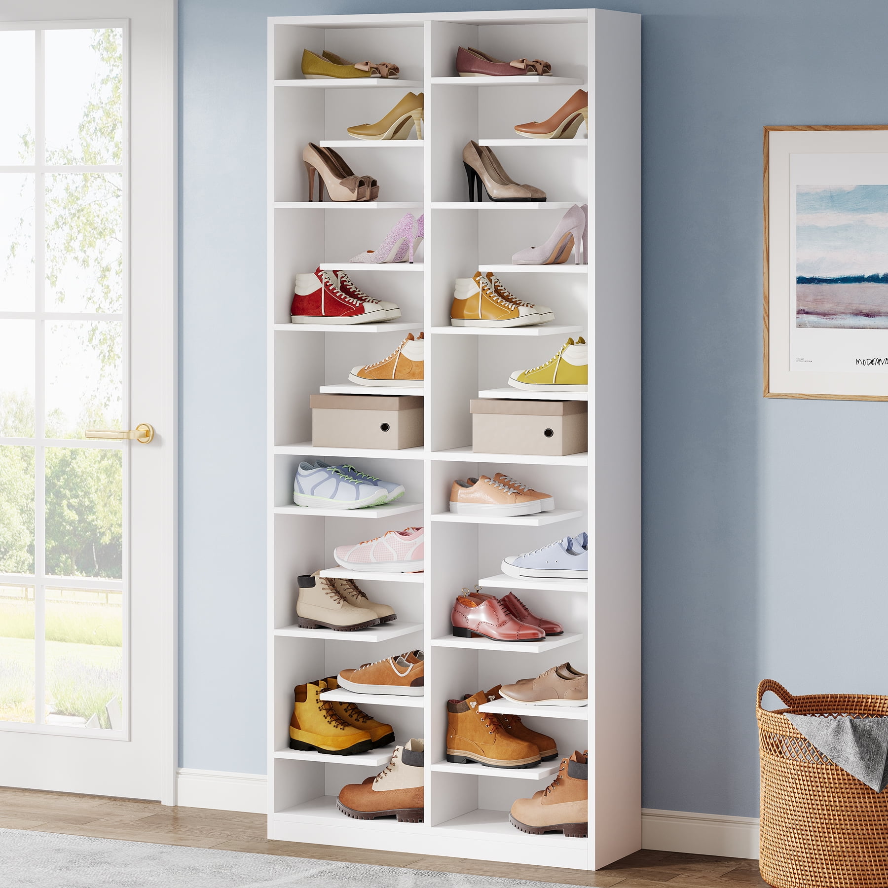 Tribesigns 13-Tier Shoe Storage Cabinet, Tall White Wooden Shoe Rack ...