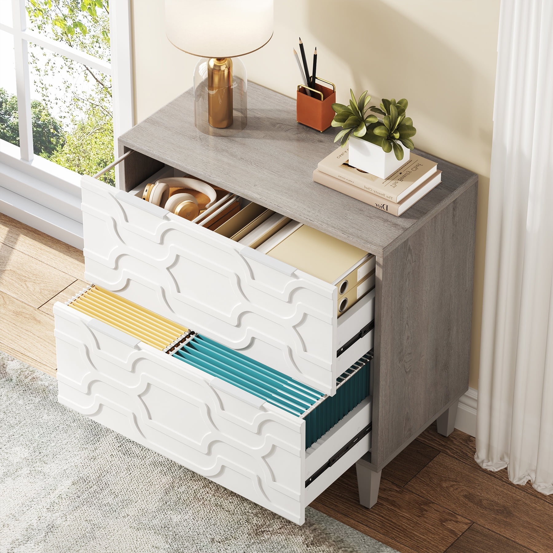 Tribesigns Modern 2-Drawer File Cabinet, Lateral Filing for A4/Letter/Legal, Home Office Storage ...