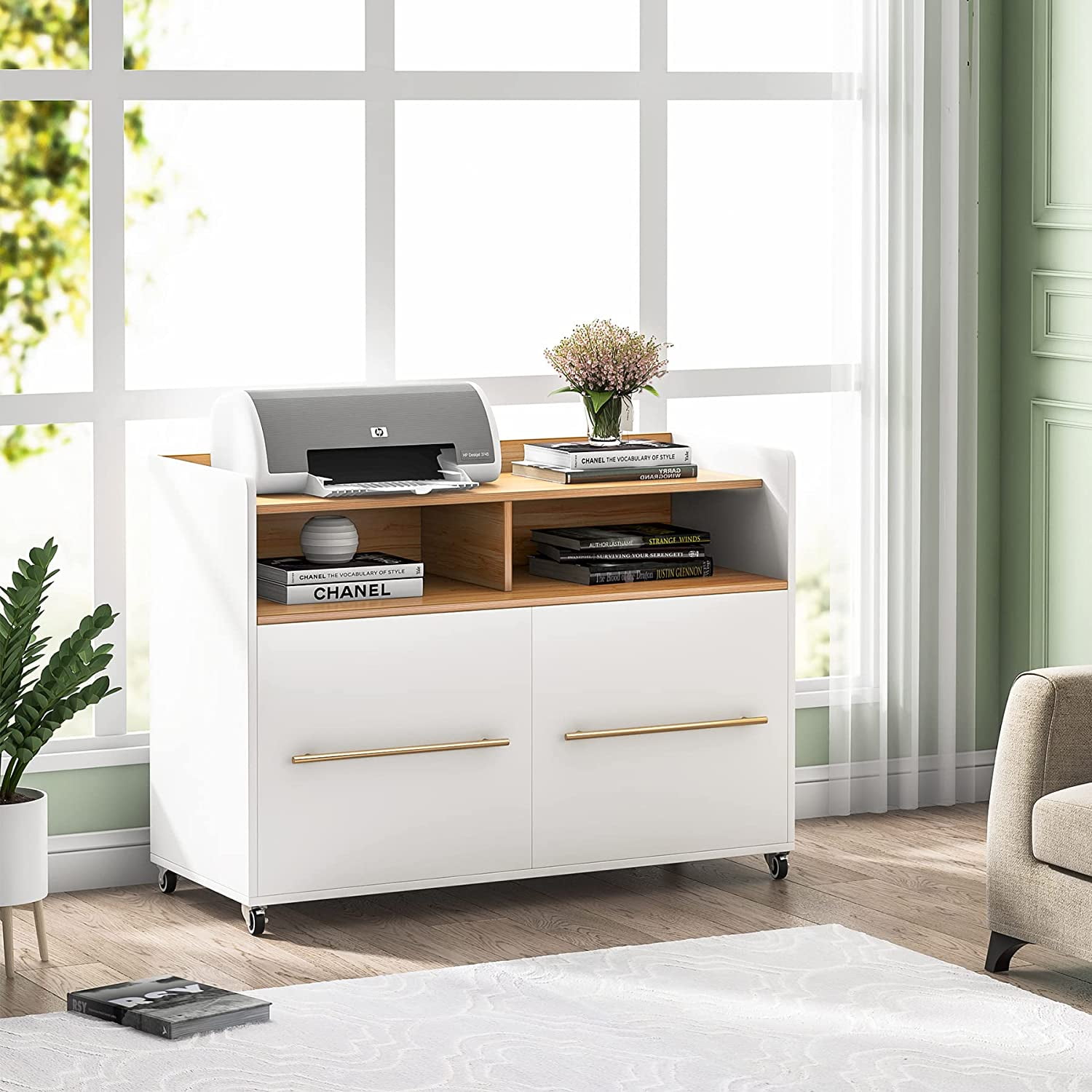 Tribesigns 2 Drawer Lateral File Cabine with Rolling Wheel and Open ...