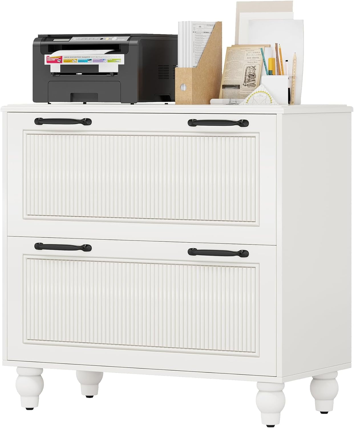 Tribesigns 2-Drawer File Cabinet, White Wood Lateral Filing Cabinet with Adjustable Hanging Bar ...