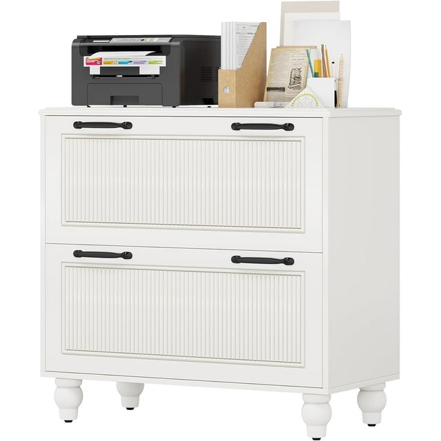 Tribesigns 2-Drawer File Cabinet, White Wood Lateral Filing Cabinet with Adjustable Hanging Bar ...
