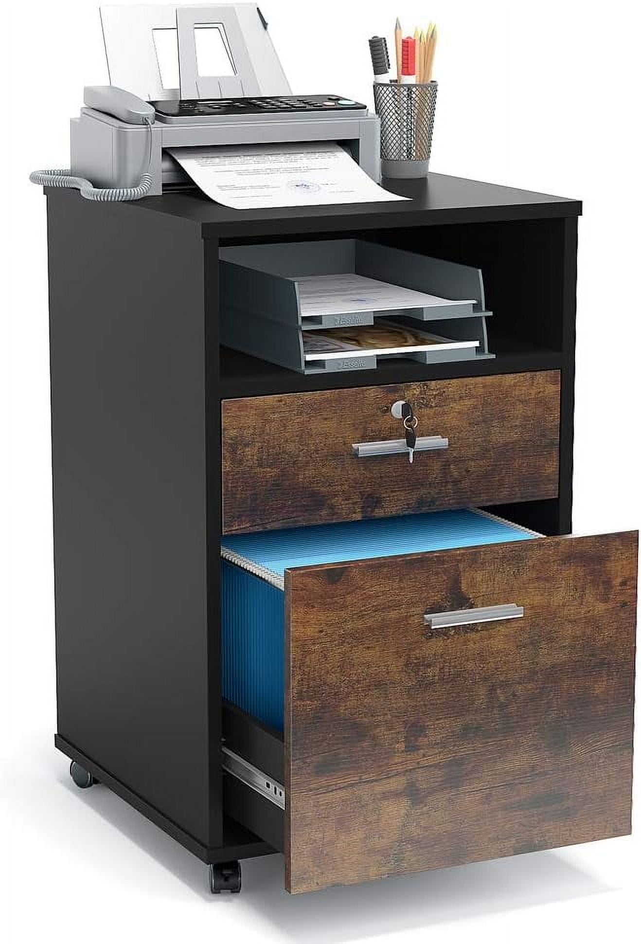 Tribesigns 2 Drawer Mobile File Cabinet with Lock, Wood Modern Filing ...