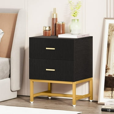Tribesigns Striped 2-Drawer Nightstand: Modern End Table & Bedroom ...