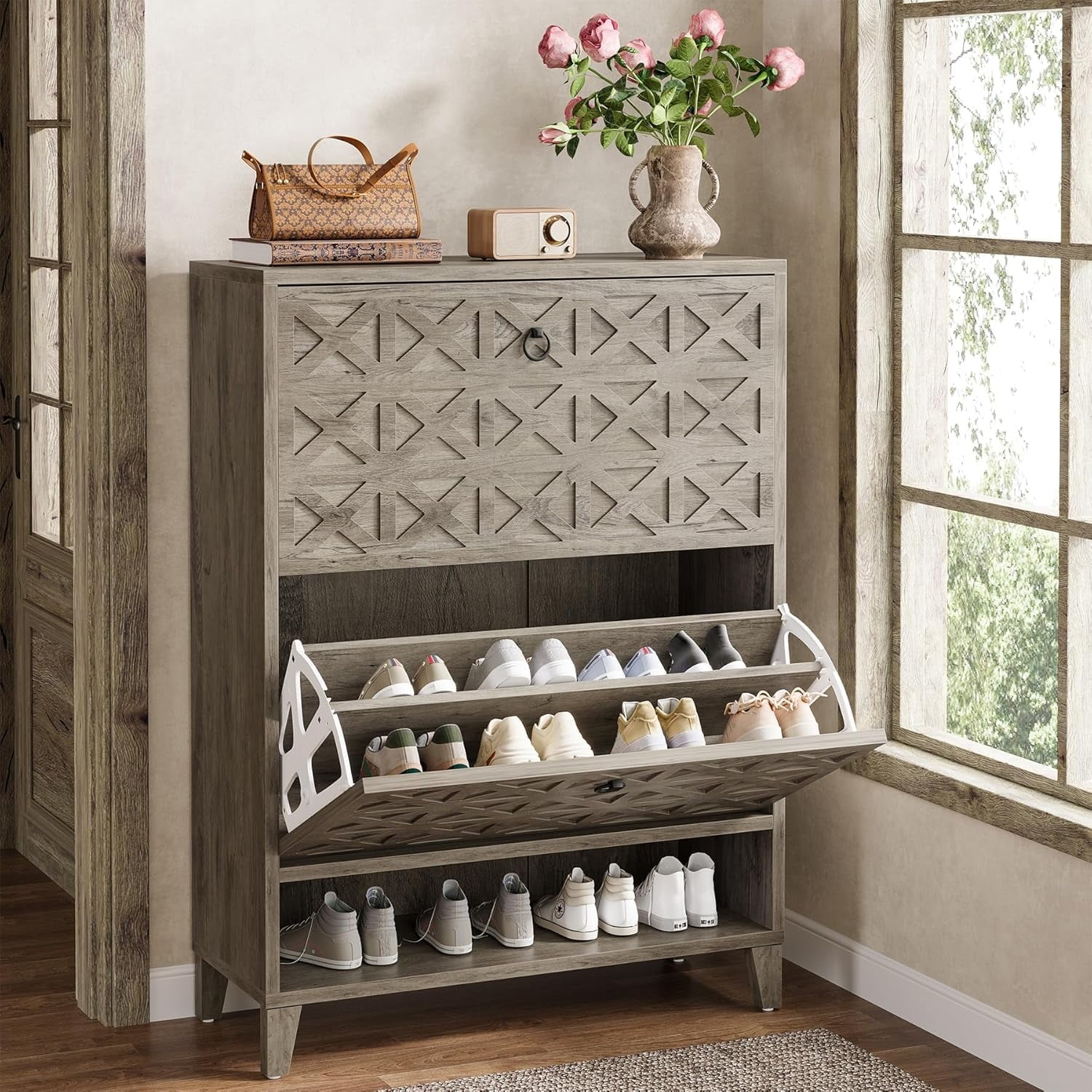 Tribesigns 2-Drawer Shoe Cabinet, Freestanding Entryway Storage ...